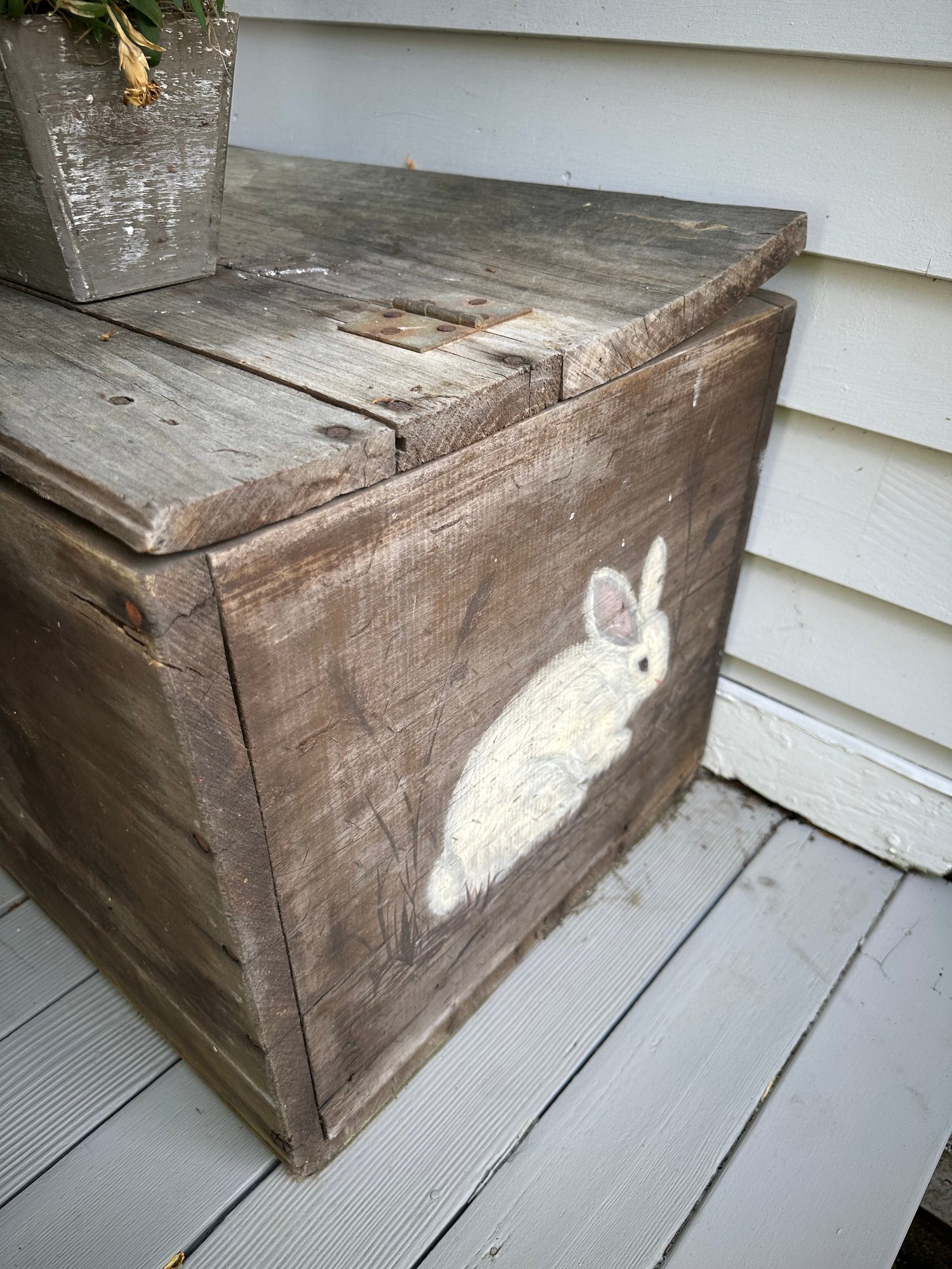 Fabulously Weathered Wood Antique Toy Chest With Charming Flowers In ...