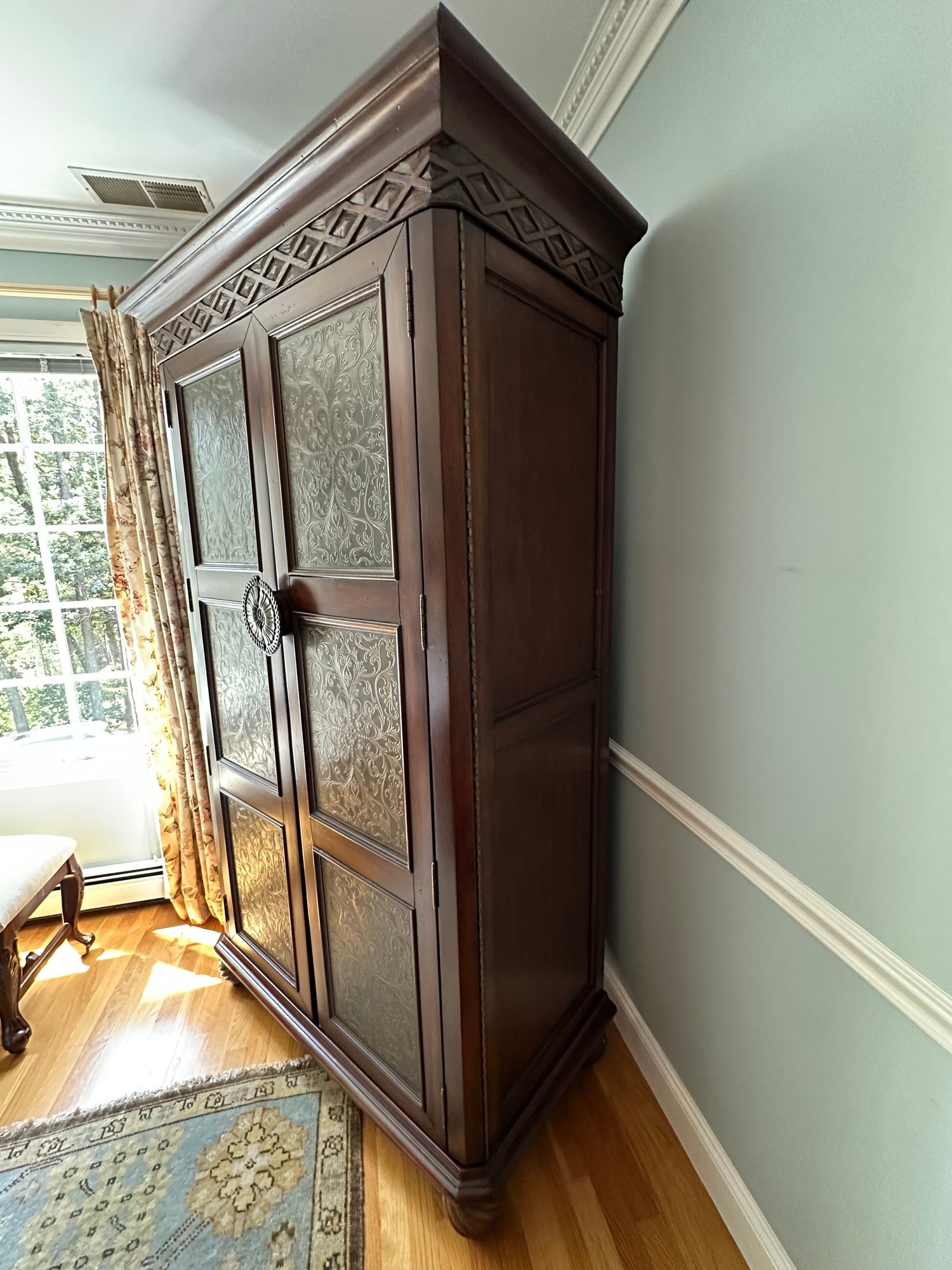 Tall Armoire With Lovely Tin Door Inlays, Loads Of Storage, On Swirled ...
