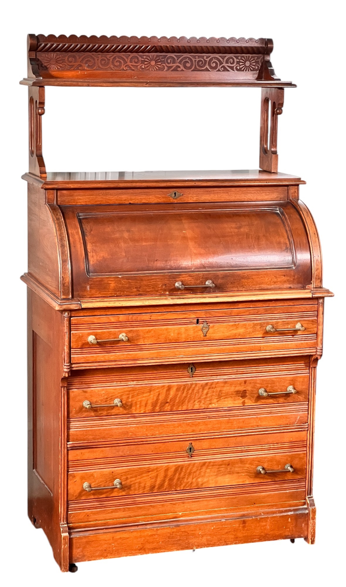 DIMINUTIVE MAPLE & WALNUT BARREL TOP DESK #55497 | Auctionninja.com