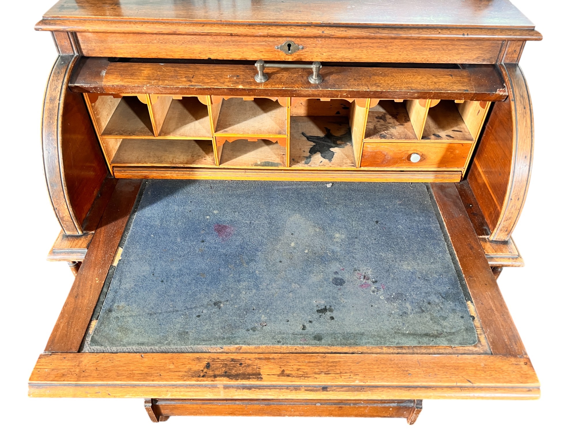 DIMINUTIVE MAPLE & WALNUT BARREL TOP DESK #55497 | Auctionninja.com