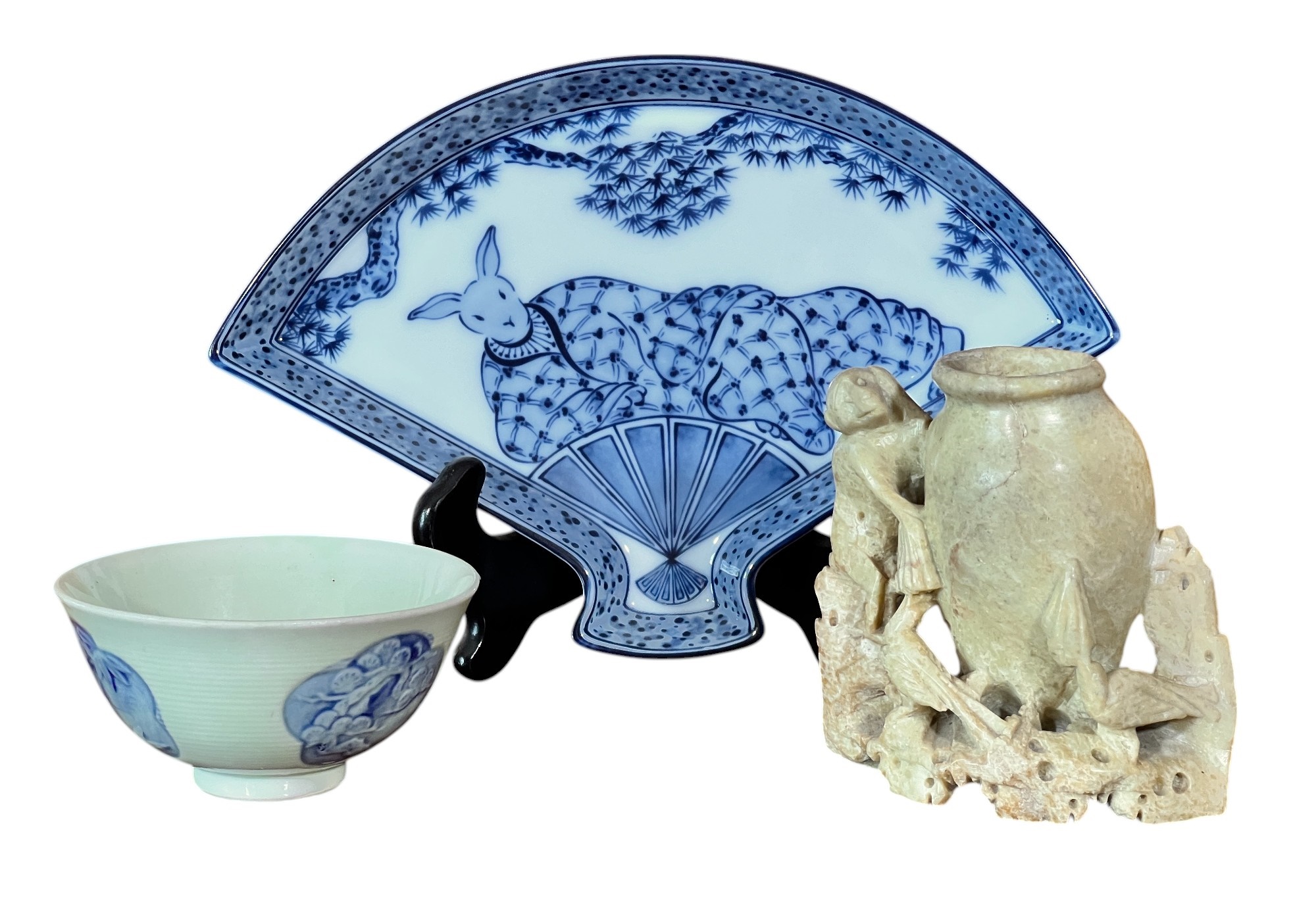 LIN DYNASTY TRAY, BOWL & SOAPSTONE VASE #55431 | Auctionninja.com