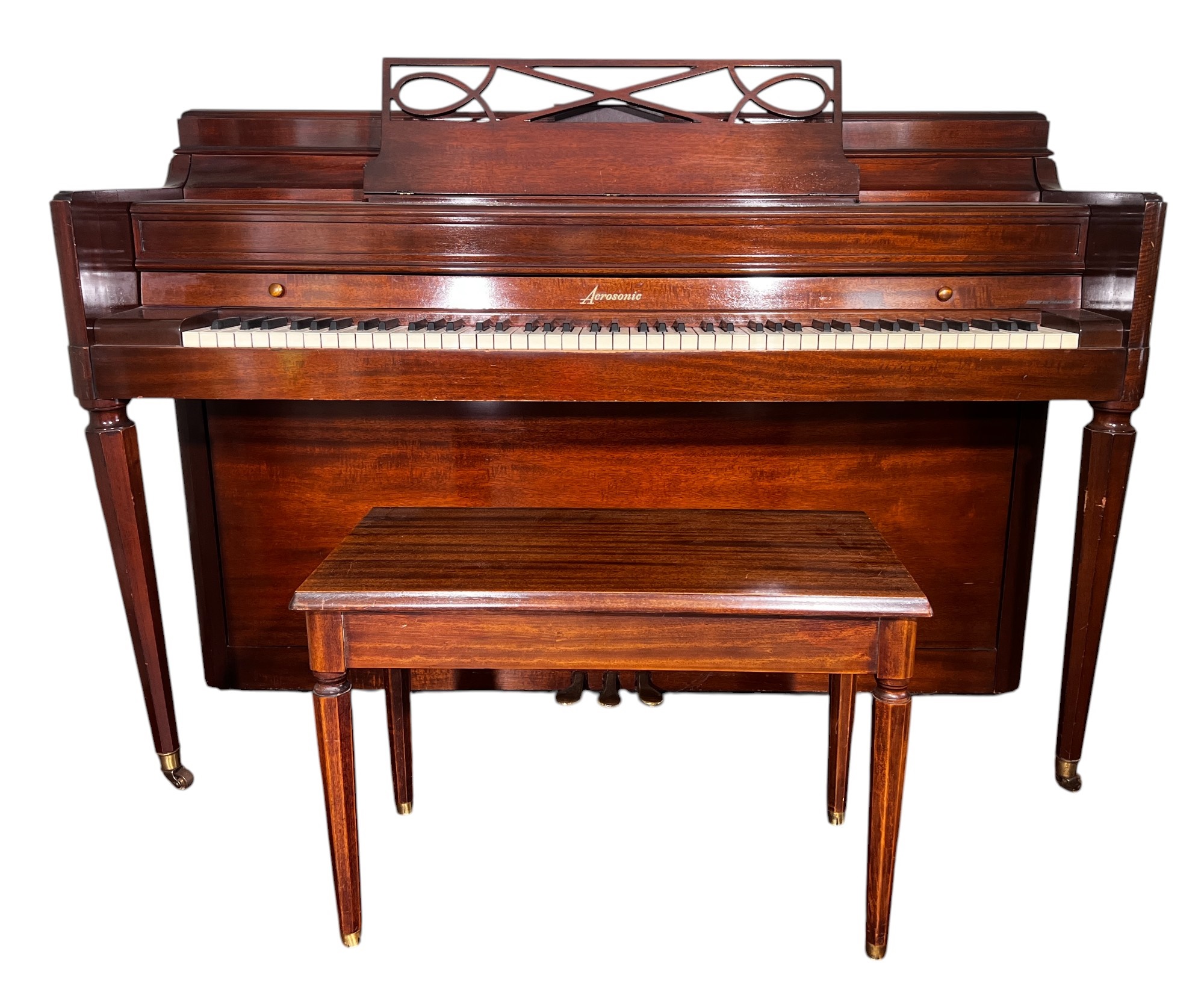 AEROSONIC MAHOGANY SPINET PIANO & BENCH #55474 | Auctionninja.com