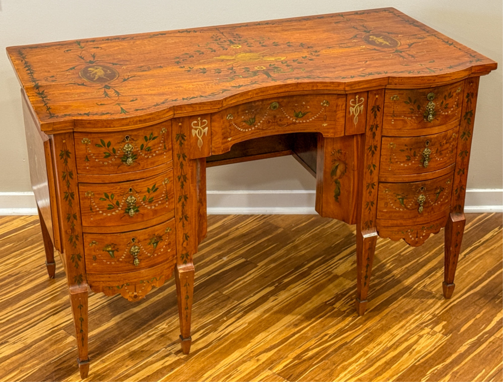 HAND PAINTED (2) BANK ADAMS DESK W CADUCEUS #56131 | Auctionninja.com