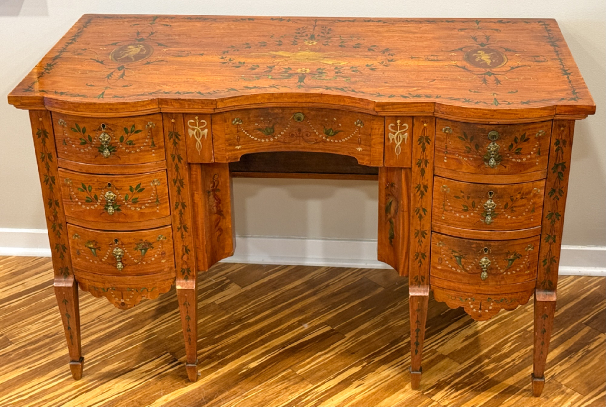 HAND PAINTED (2) BANK ADAMS DESK W CADUCEUS #56131 | Auctionninja.com