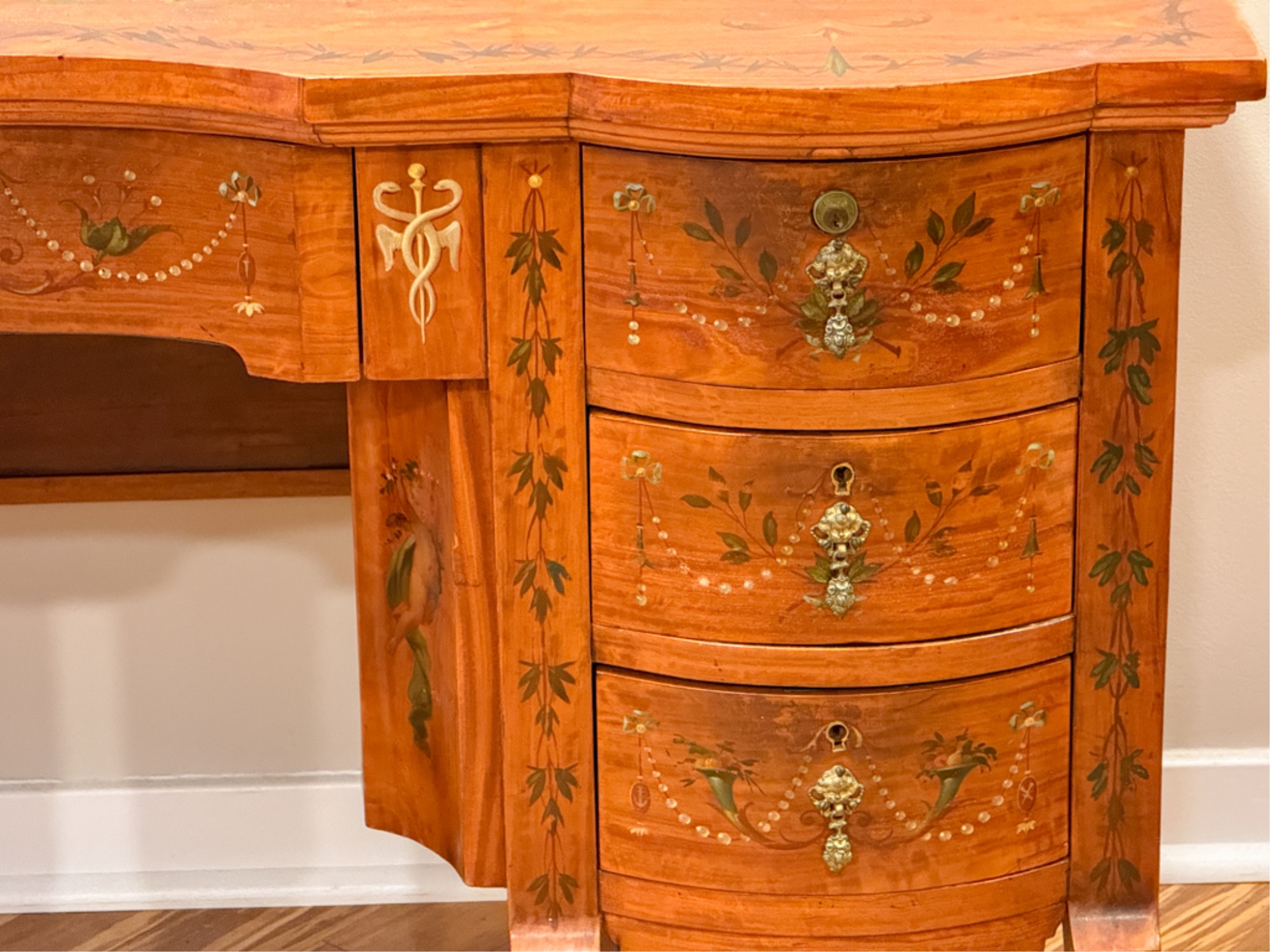 HAND PAINTED (2) BANK ADAMS DESK W CADUCEUS #56131 | Auctionninja.com