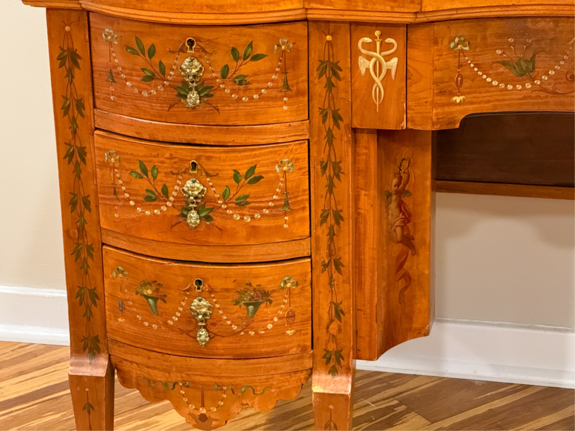 HAND PAINTED (2) BANK ADAMS DESK W CADUCEUS #56131 | Auctionninja.com