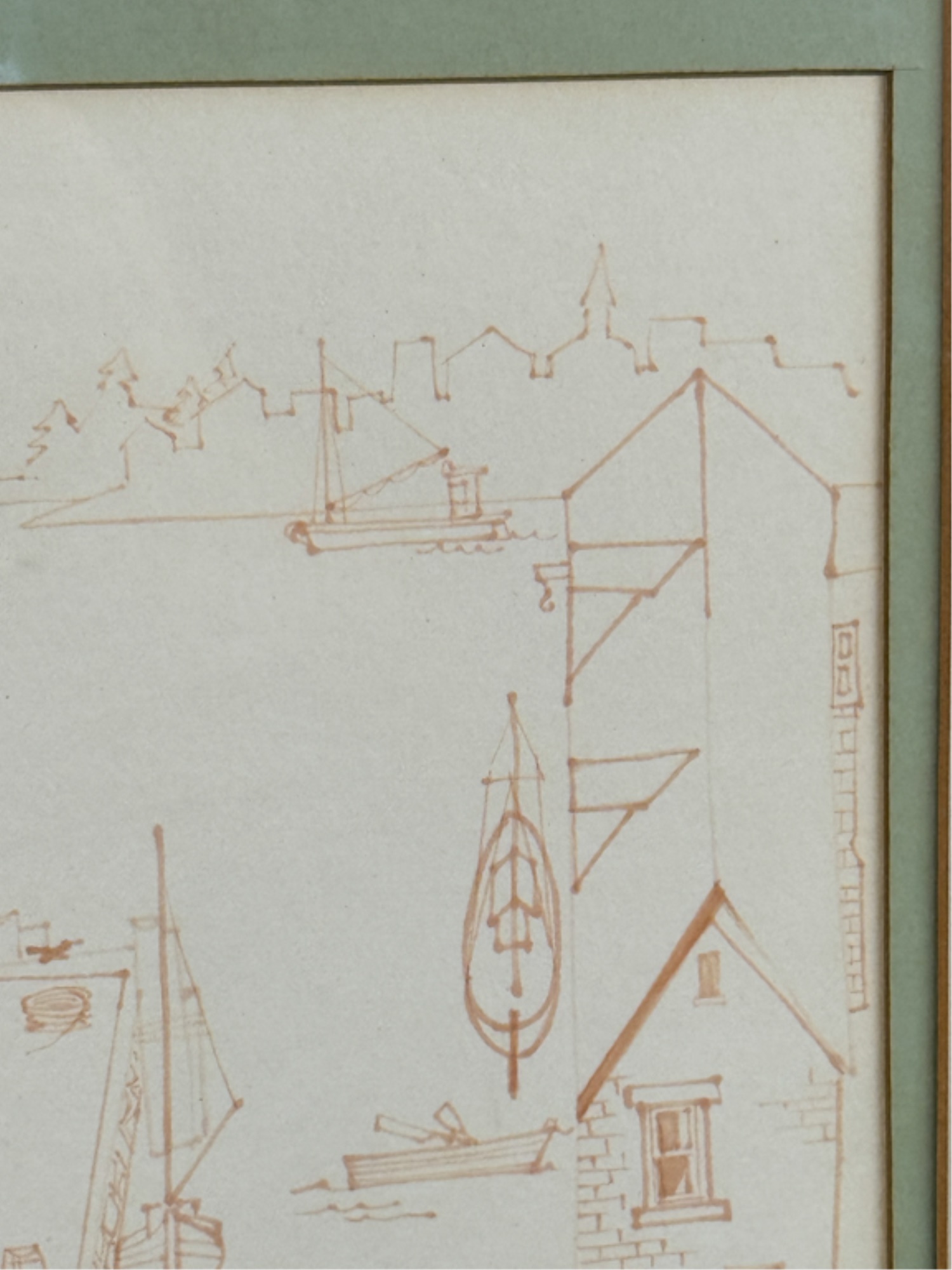 SIGNED DRAWING OF NEW ENGLAND HARBOR TOWN #57085 | Auctionninja.com