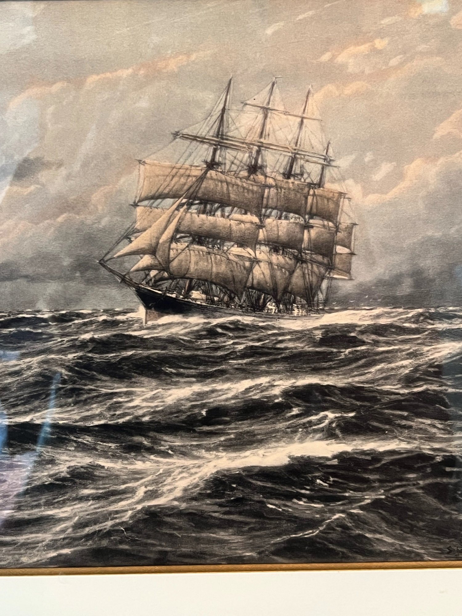 FRAMED PRINT of a (4) MASTED TALLSHIP at SEA #58187 | Auctionninja.com
