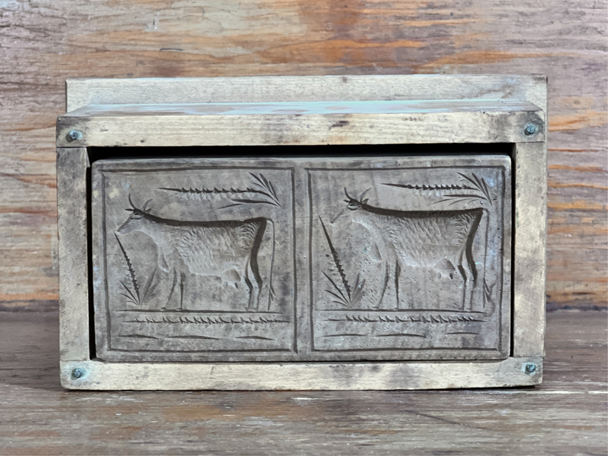 LARGE (19th c) DOUBLE BUTTER MOLD with COWS #59142 | Auctionninja.com