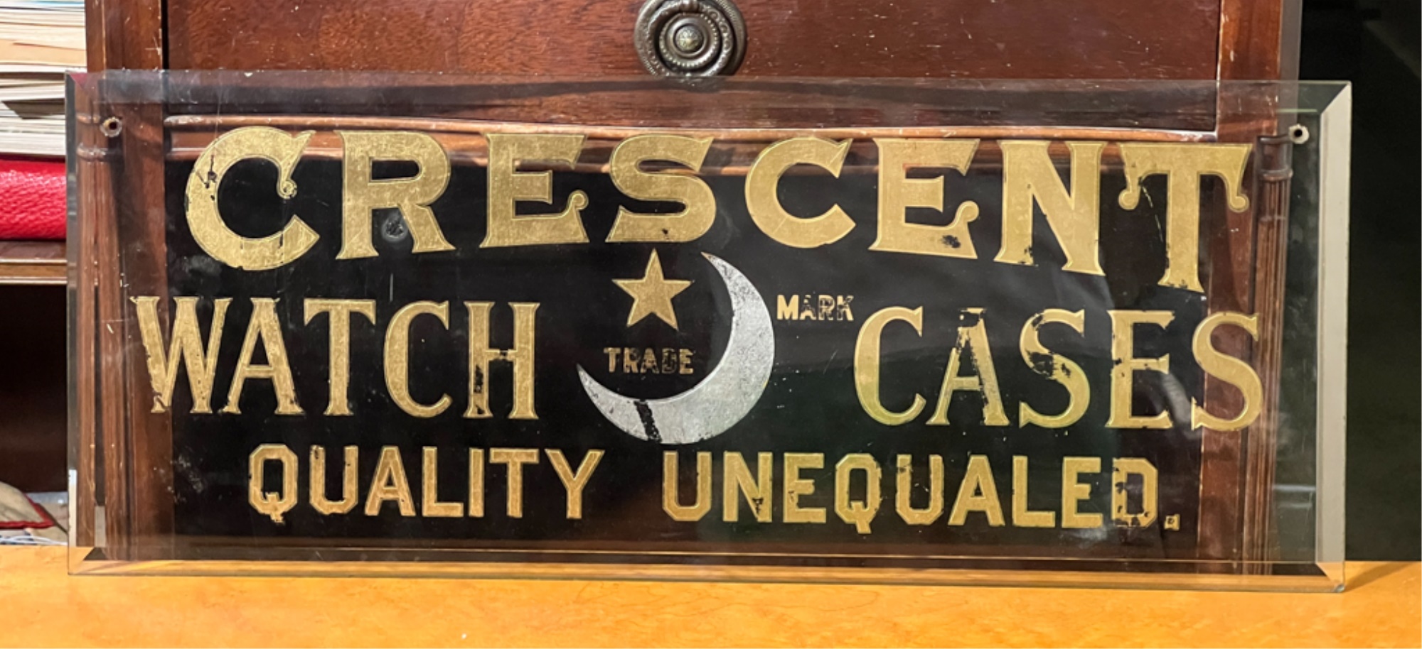 CRESCENT WATCH CASES REVERSE GLASS PAINTED SIGN #59397 | Auctionninja.com