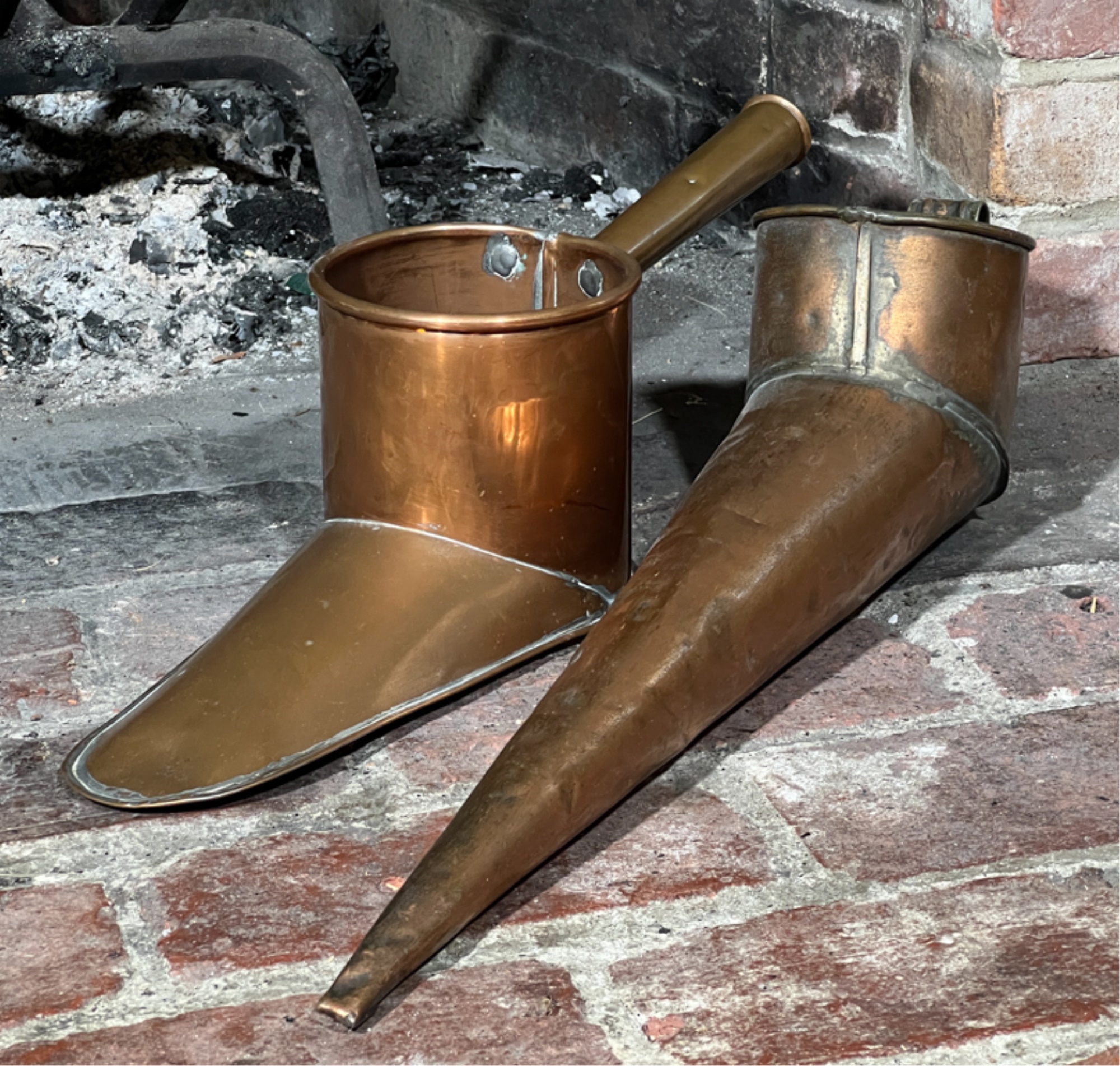 Two (19th c) ENGLISH COPPER CIDER/ALE WARMERS #59489 | Auctionninja.com