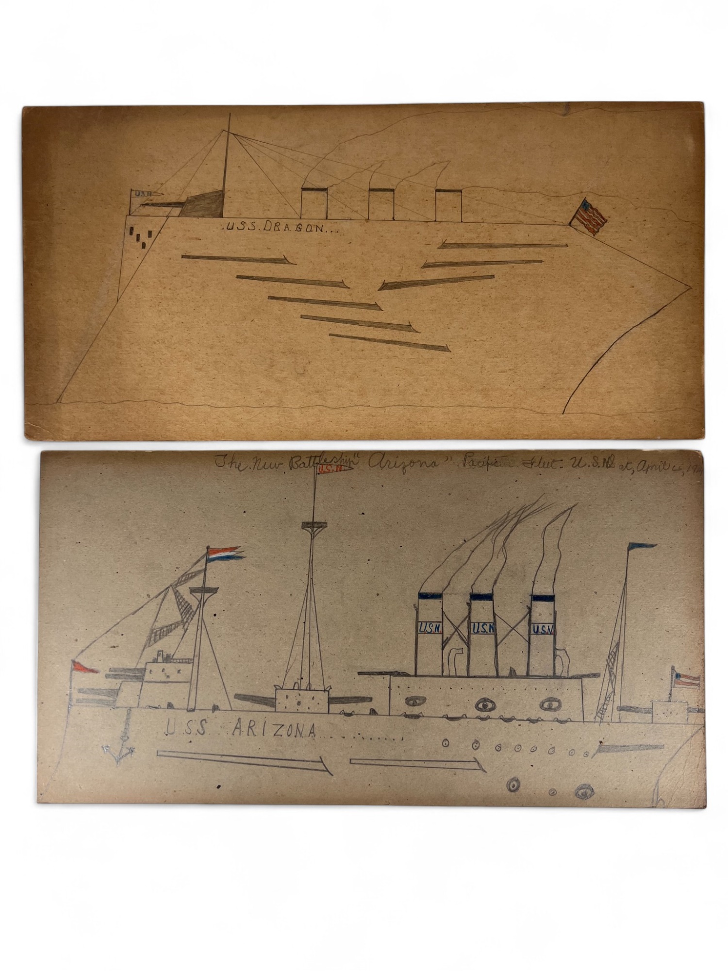 (21) VINTAGE SCHOOL CHILD US SHIP DRAWINGS #61738 | Auctionninja.com