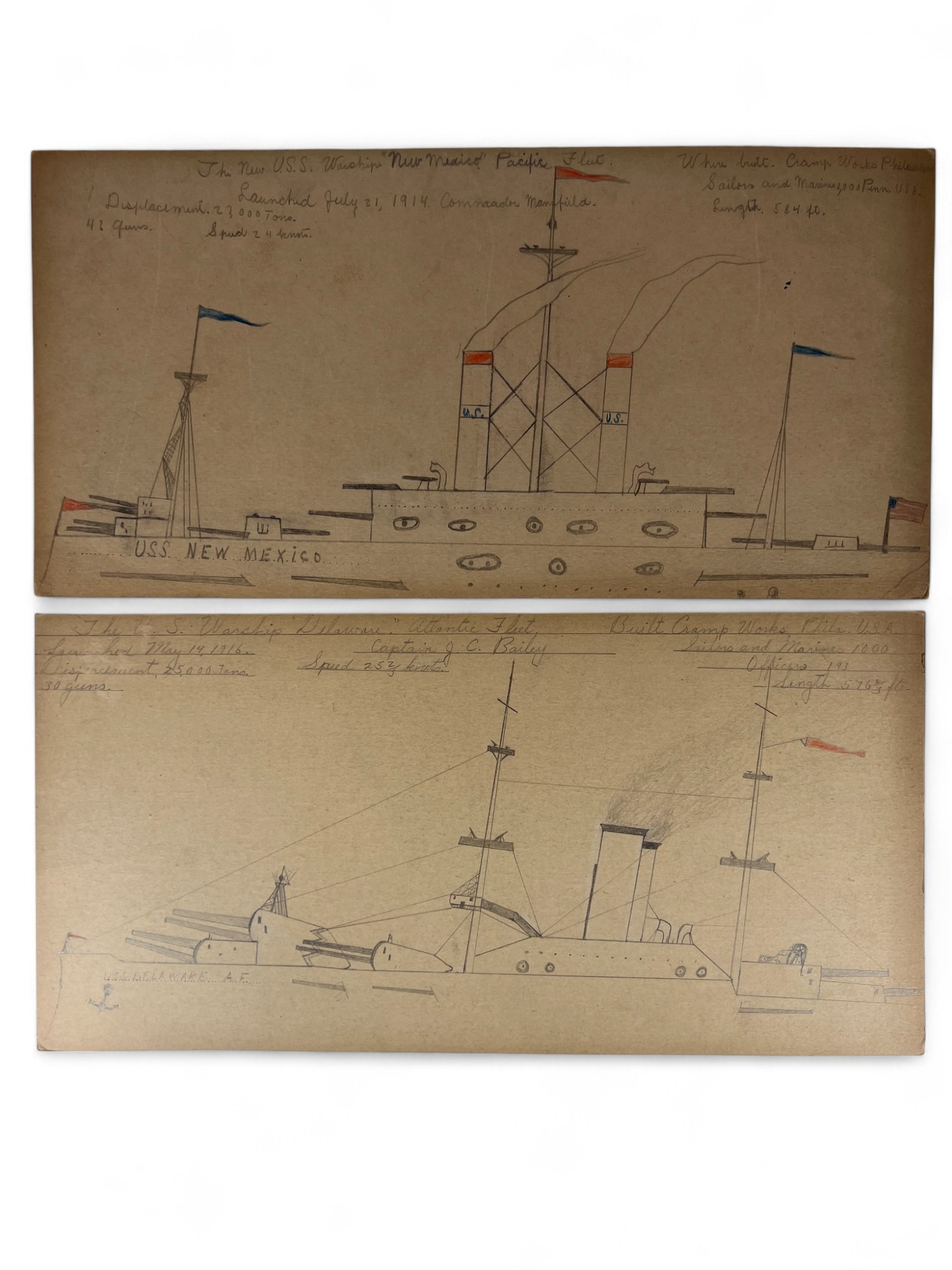 (21) VINTAGE SCHOOL CHILD US SHIP DRAWINGS #61738 | Auctionninja.com