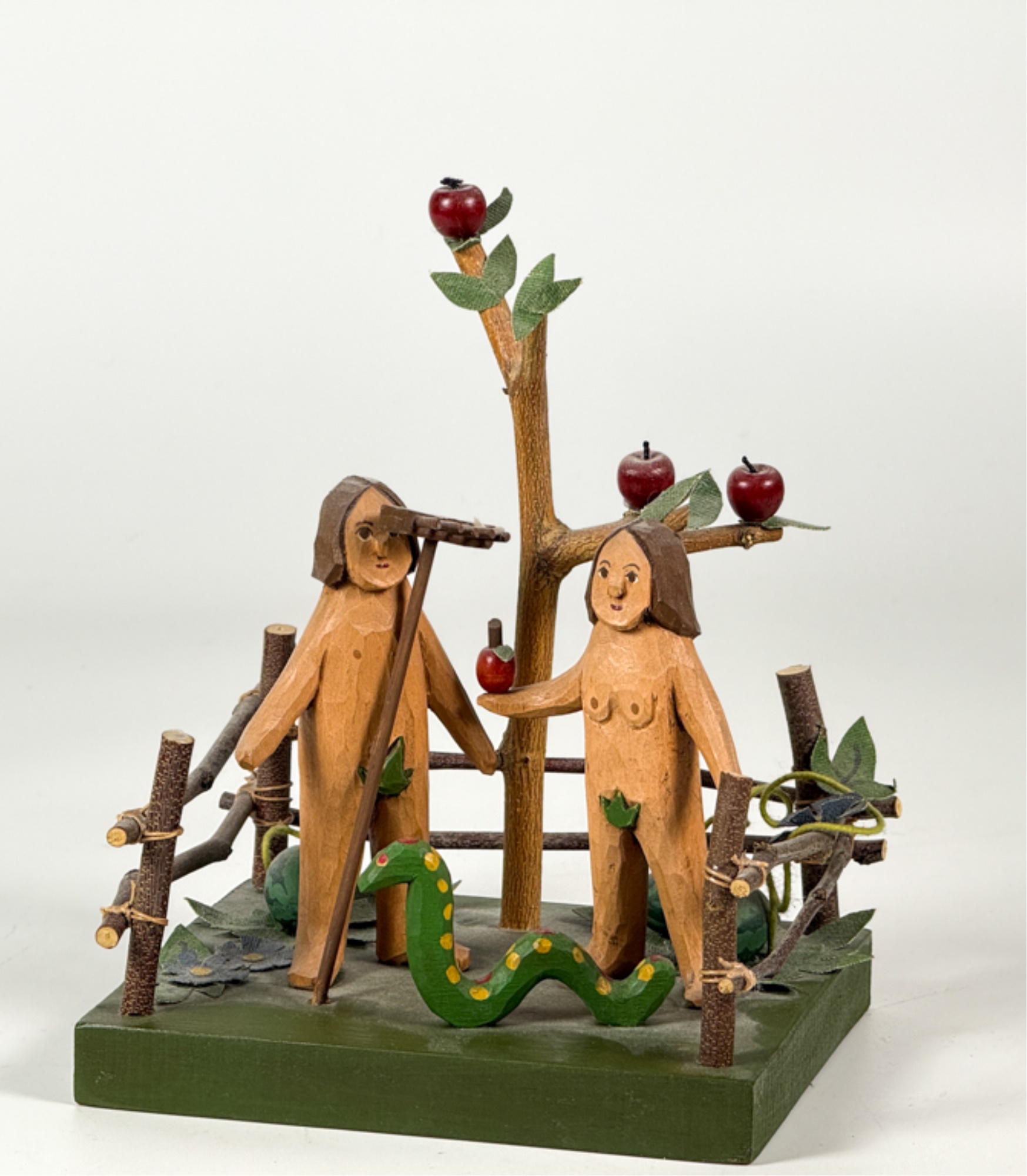 JULIET SQUIRE CARVED & PAINTED FOLK ART ADAM & EVE #62380 ...