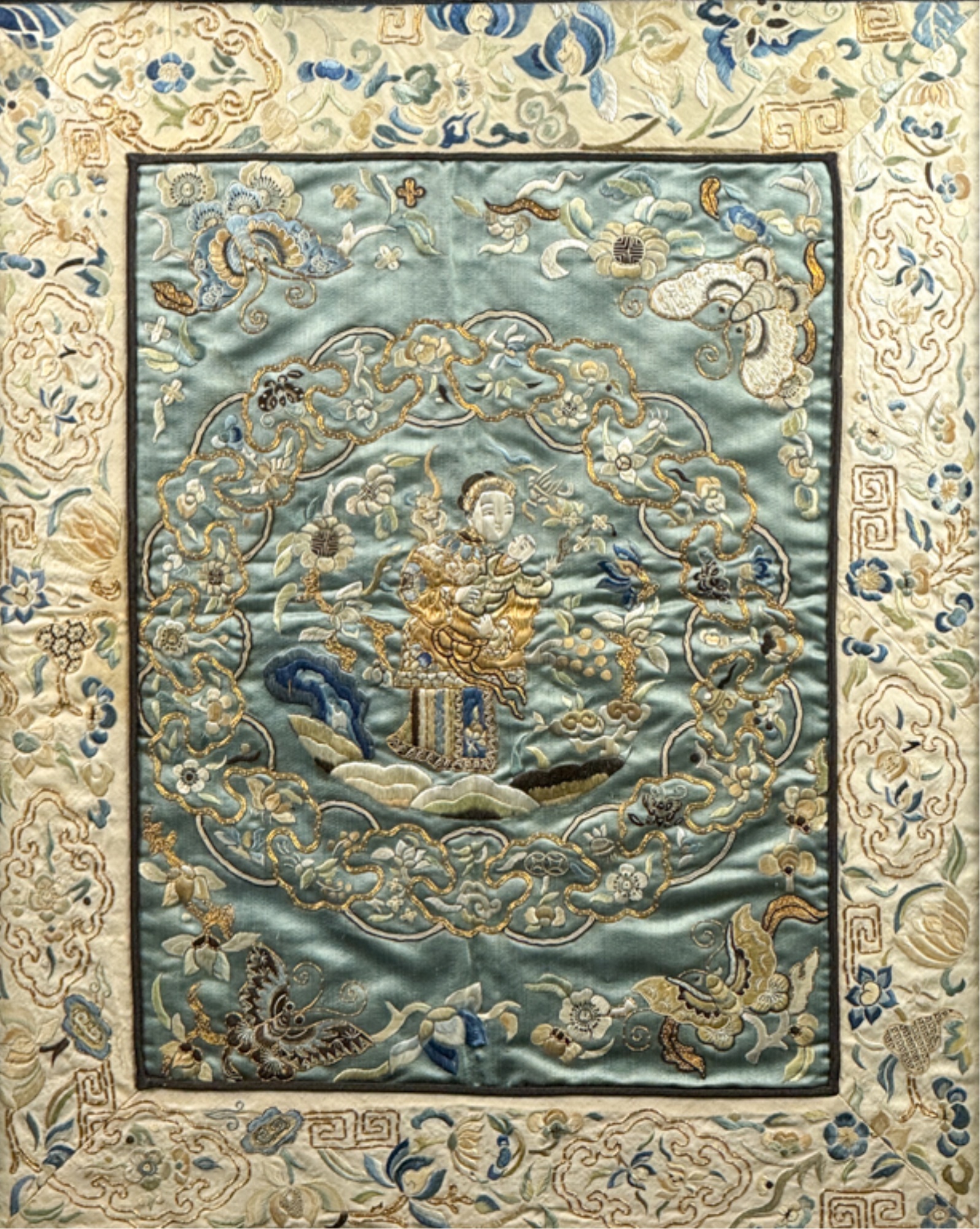 (19th c) CHINESE METALLIC THREAD SILK EMBROIDERY #62458 | Auctionninja.com