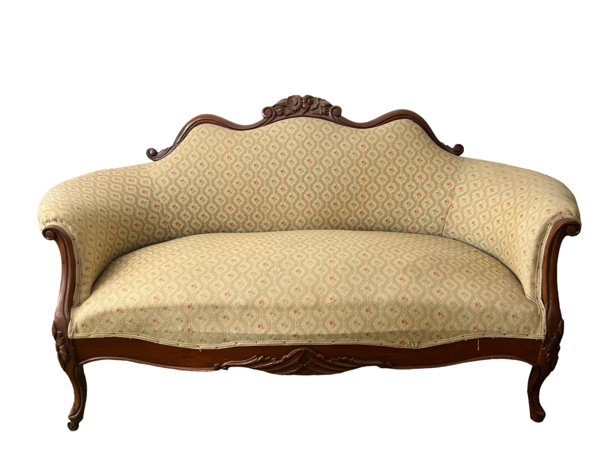 CARVED AND UPHOLSTERED VICTORIAN LOVE SEAT #39103 | Auctionninja.com
