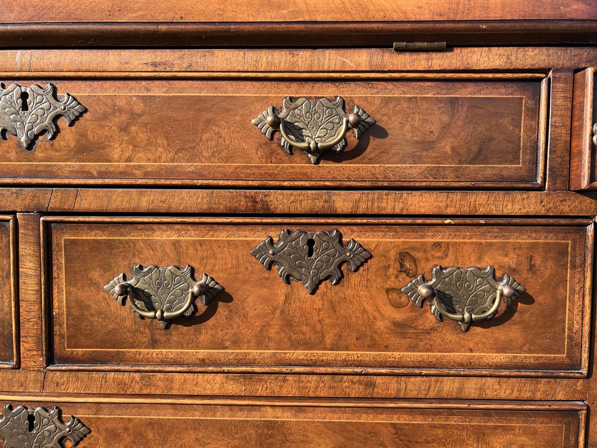 (Early 20th C) ENGLISH QUEEN ANNE STYLE BURL WALNUT SECRETARY DESK ...