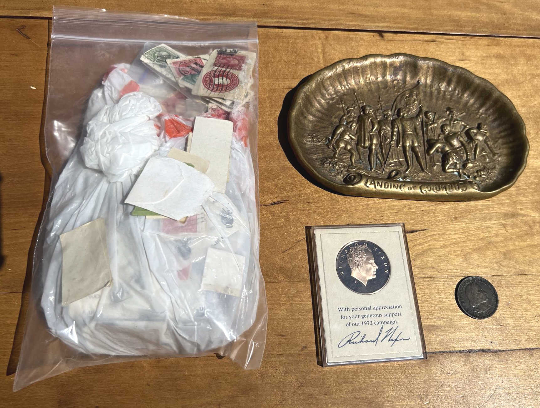 LANDING Of COLUMBUS BRASS TRAY & 1893 EXPO #42202 | Auctionninja.com