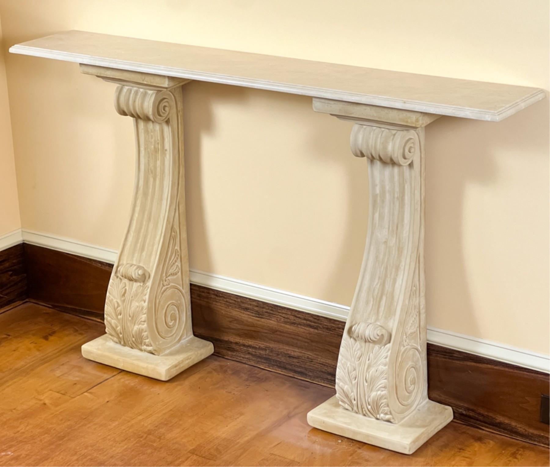 MARBLE TOP CONSOLE TABLE W ARCHITECTURAL BASE #43318 | Auctionninja.com
