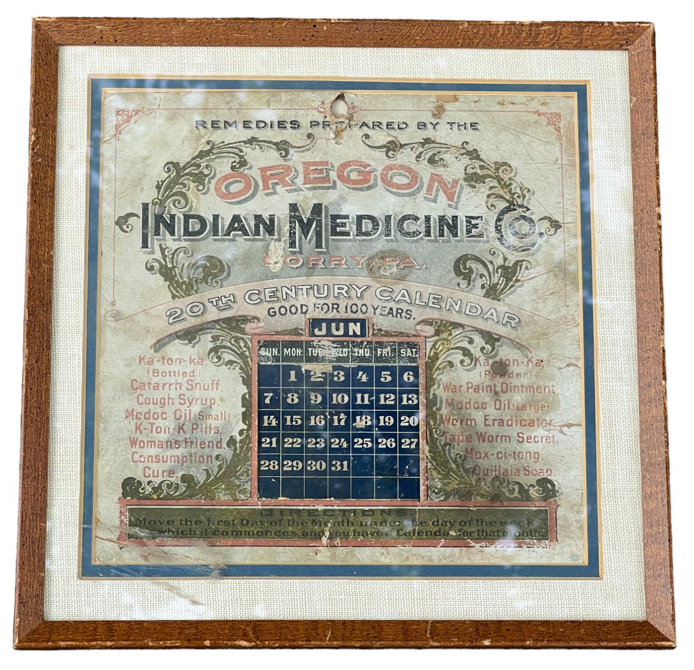 OREGON INDIAN MEDICINE CO PERPETUAL AD CALENDAR #45812 | Auctionninja.com