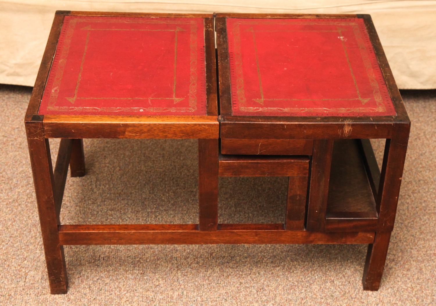 FOLDING LIBRARY STEPS with TOOLED LEATHER INLAY #46187 | Auctionninja.com