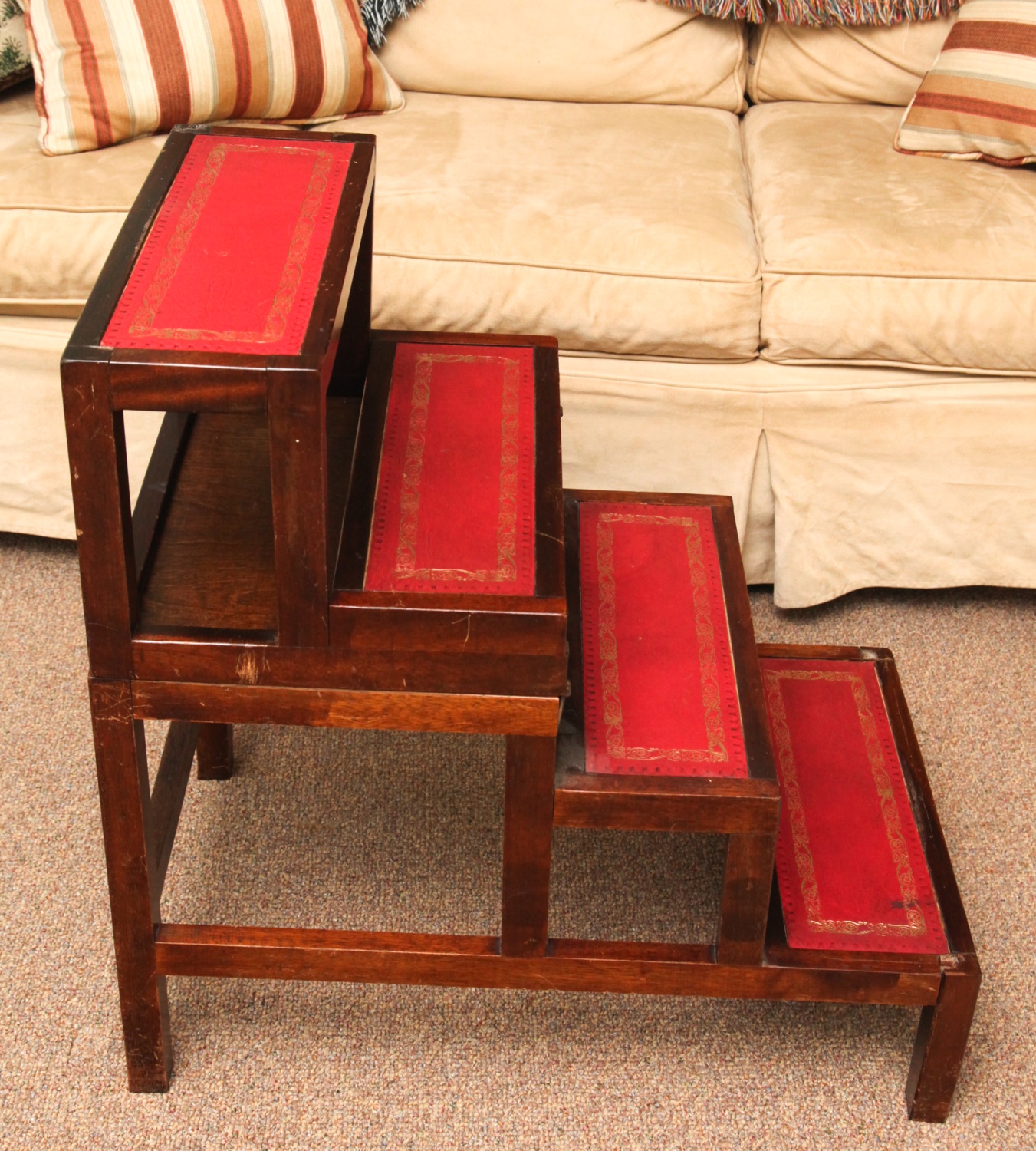 FOLDING LIBRARY STEPS with TOOLED LEATHER INLAY #46187 | Auctionninja.com
