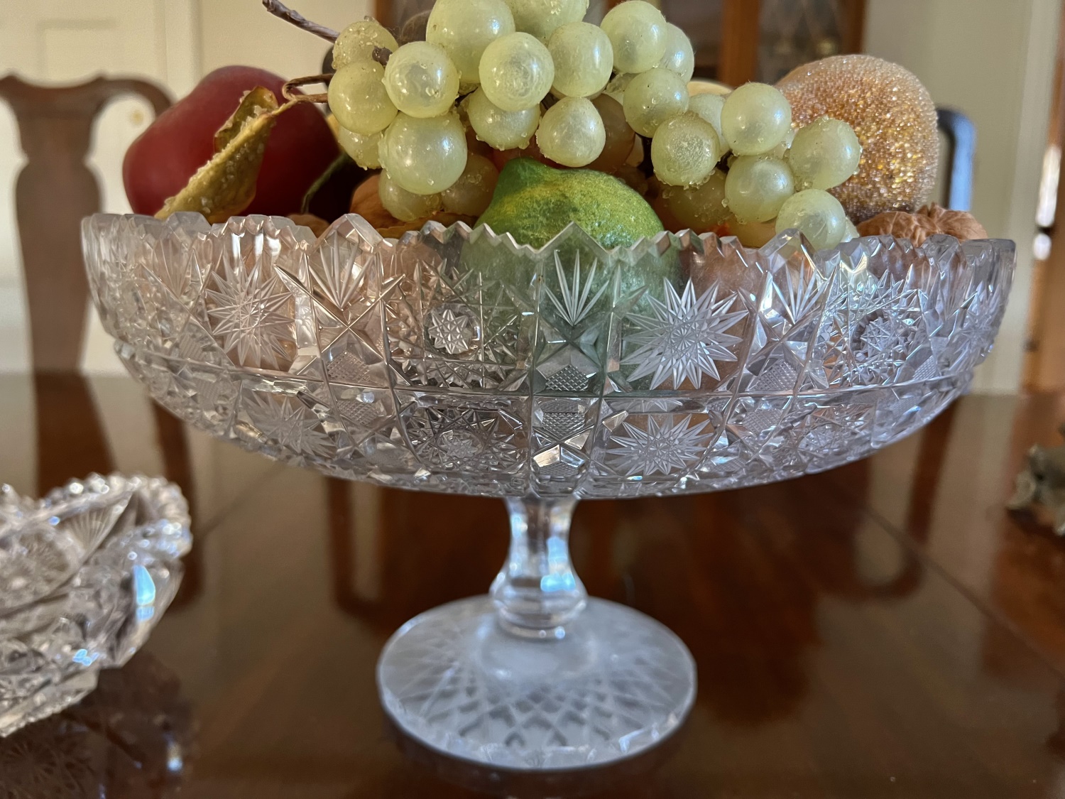 CUT CRYSTAL COMPOTE with FAUX FRUIT and a BOWL #46159 | Auctionninja.com