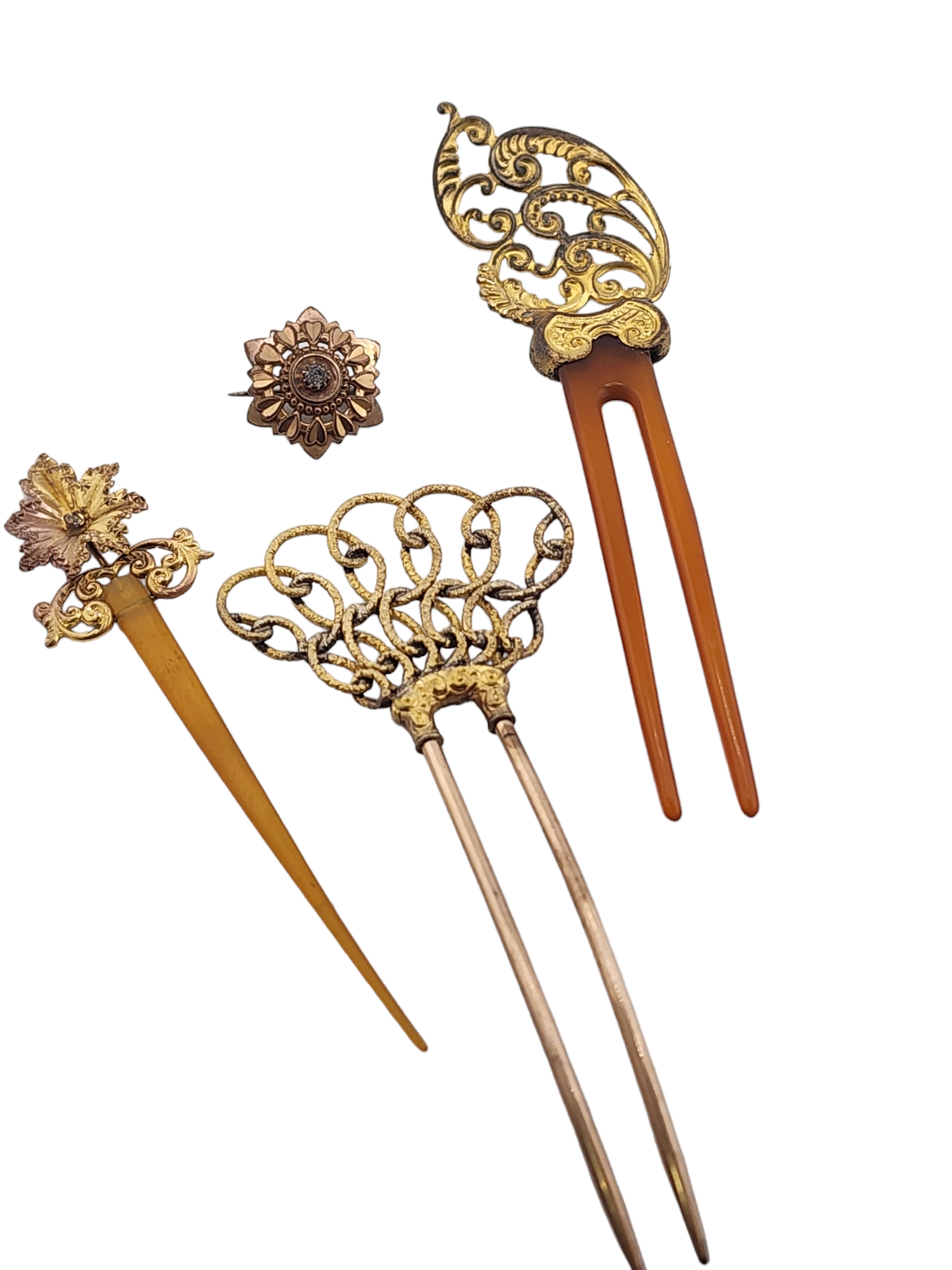Antique Victorian Ornamental Lot Of GF/Low Karat Gold Unique Hair Picks ...