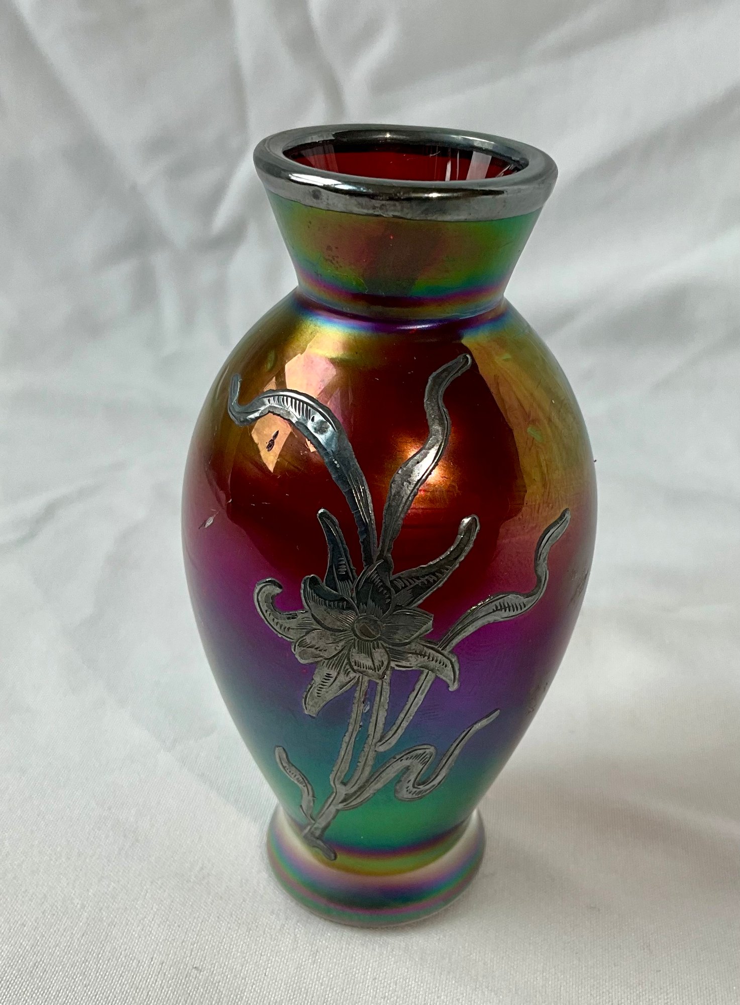 Small Iridescent And Silver Art Glass Vase Possibly Loetz #1859 ...