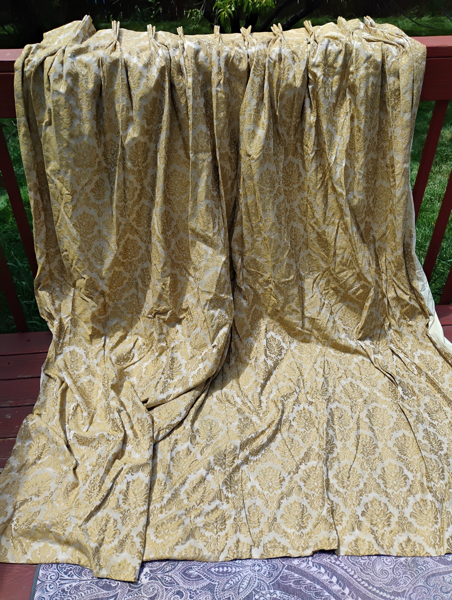 Hollywood Regency Gold Textured Pleated Drapery #5146 | Auctionninja.com