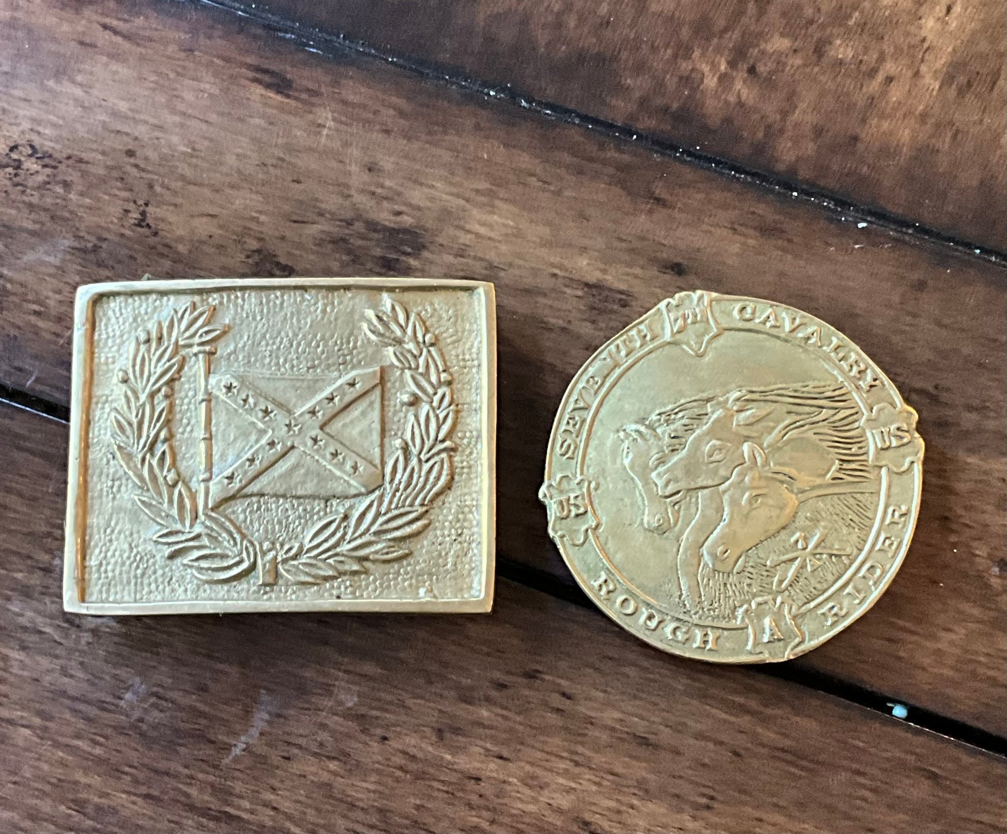 Two Vintage Brass Belt Buckles, J. Purdy England Seventh Calvary And ...