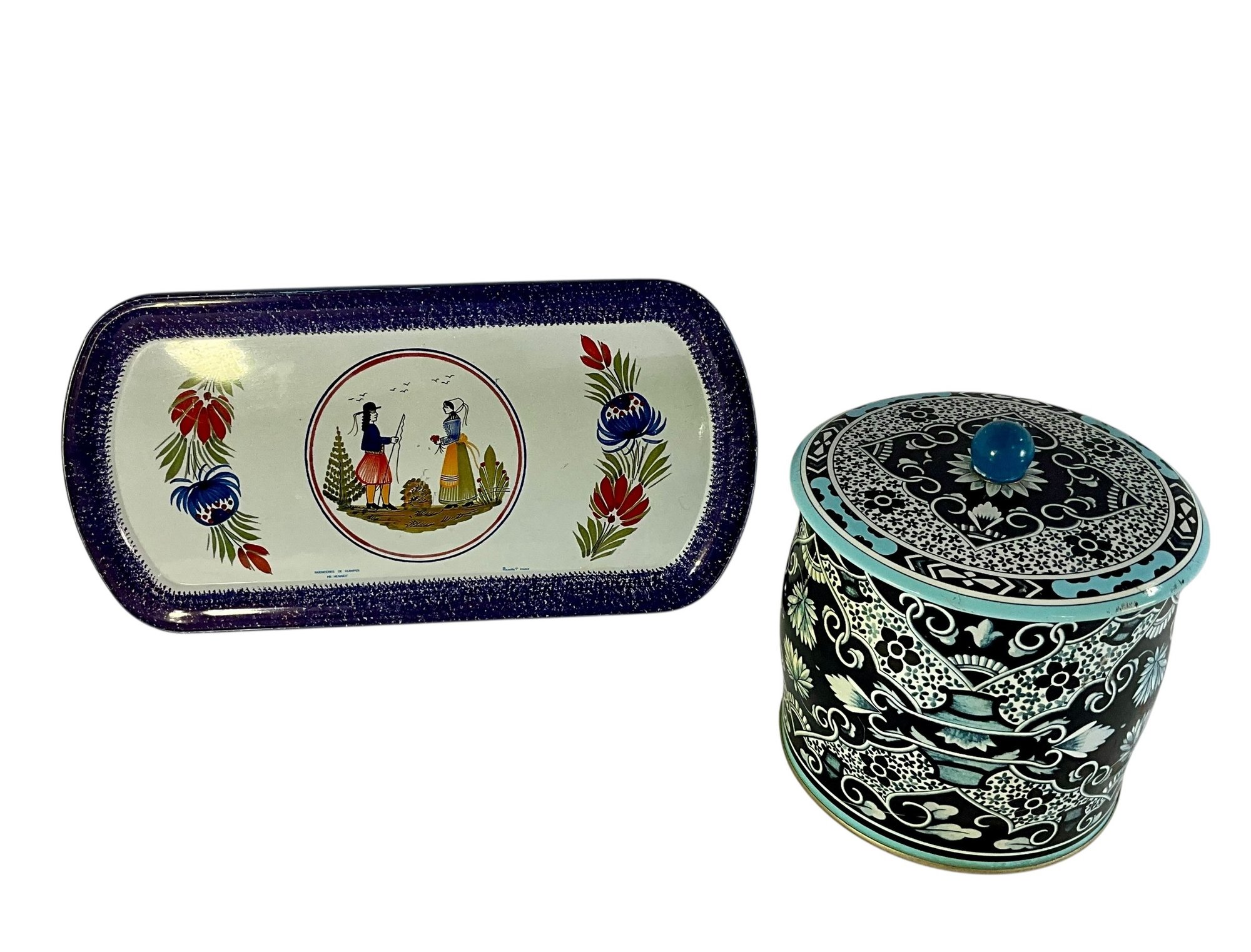 Lot Of 2 Vintage Tins, Quimper Tin Made In France, Lidded Tin Made In ...