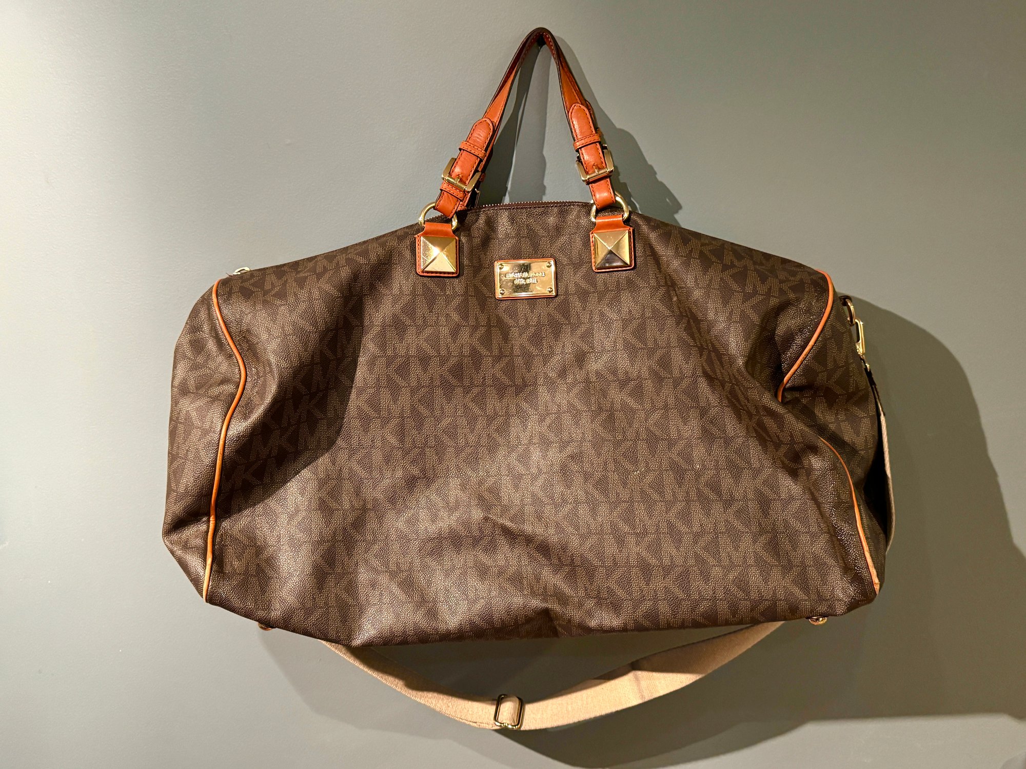 Michael Kors Coated Canvas Leather Trimmed Weekender Duffle Bag #1618 ...