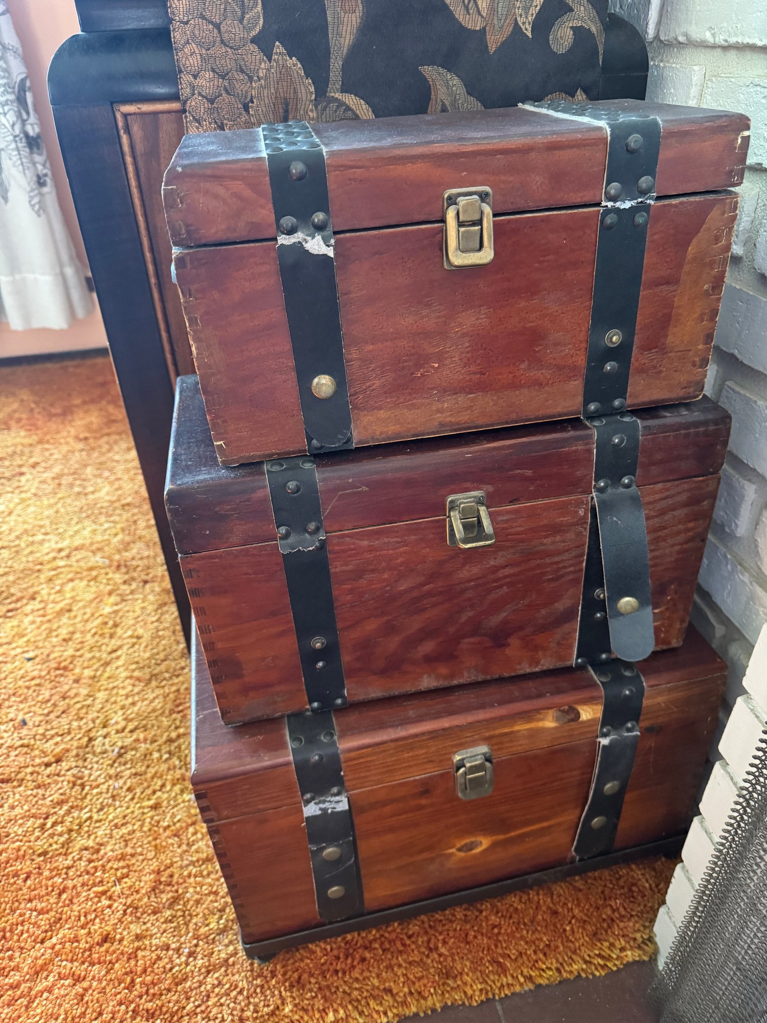 Stack Of Decorative Luggage Storage Chests ( Set Of 3) #5655 ...