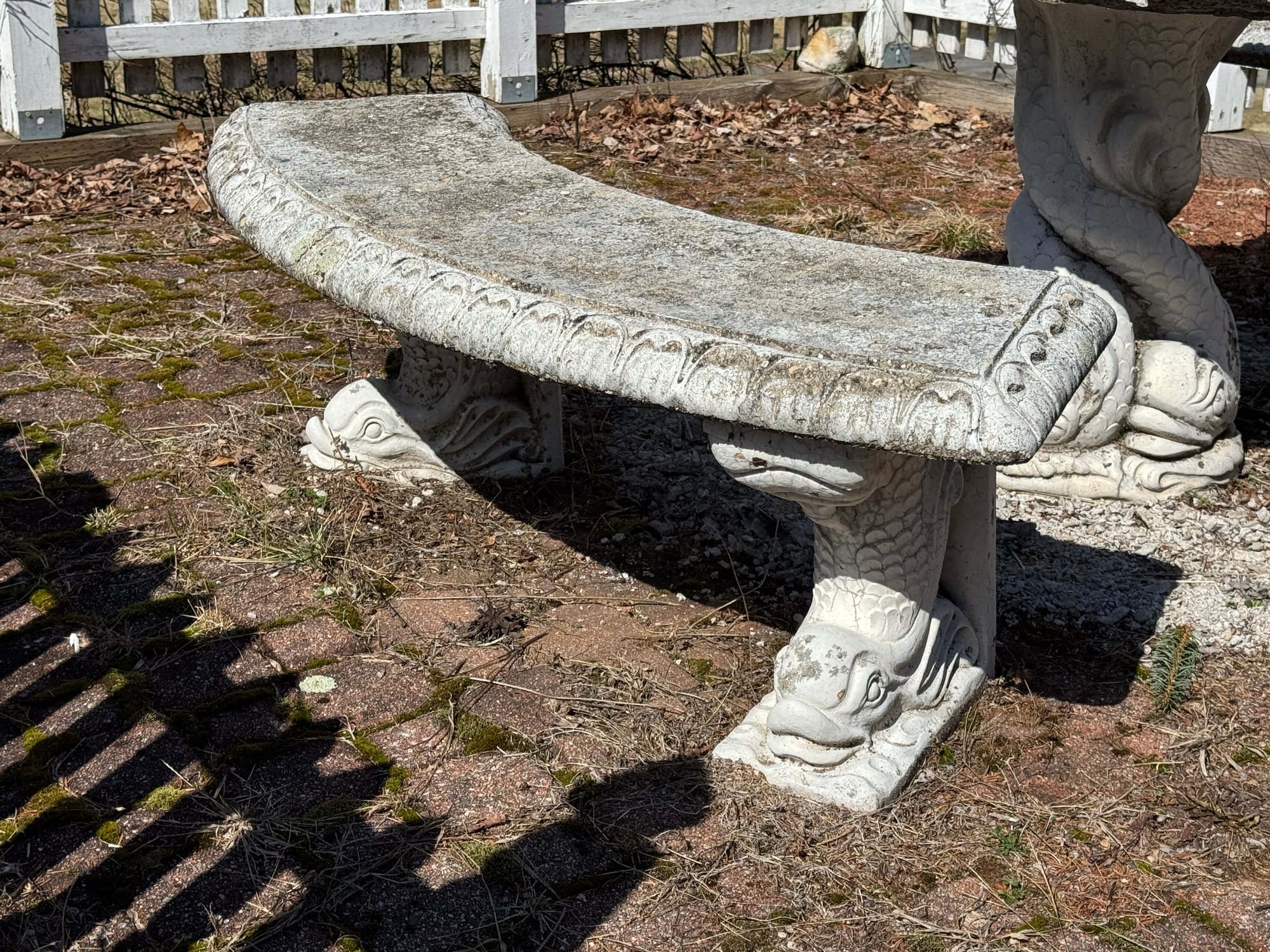 Vintage Concrete Dolphin Base Patio Table And Two Matching Benches ...