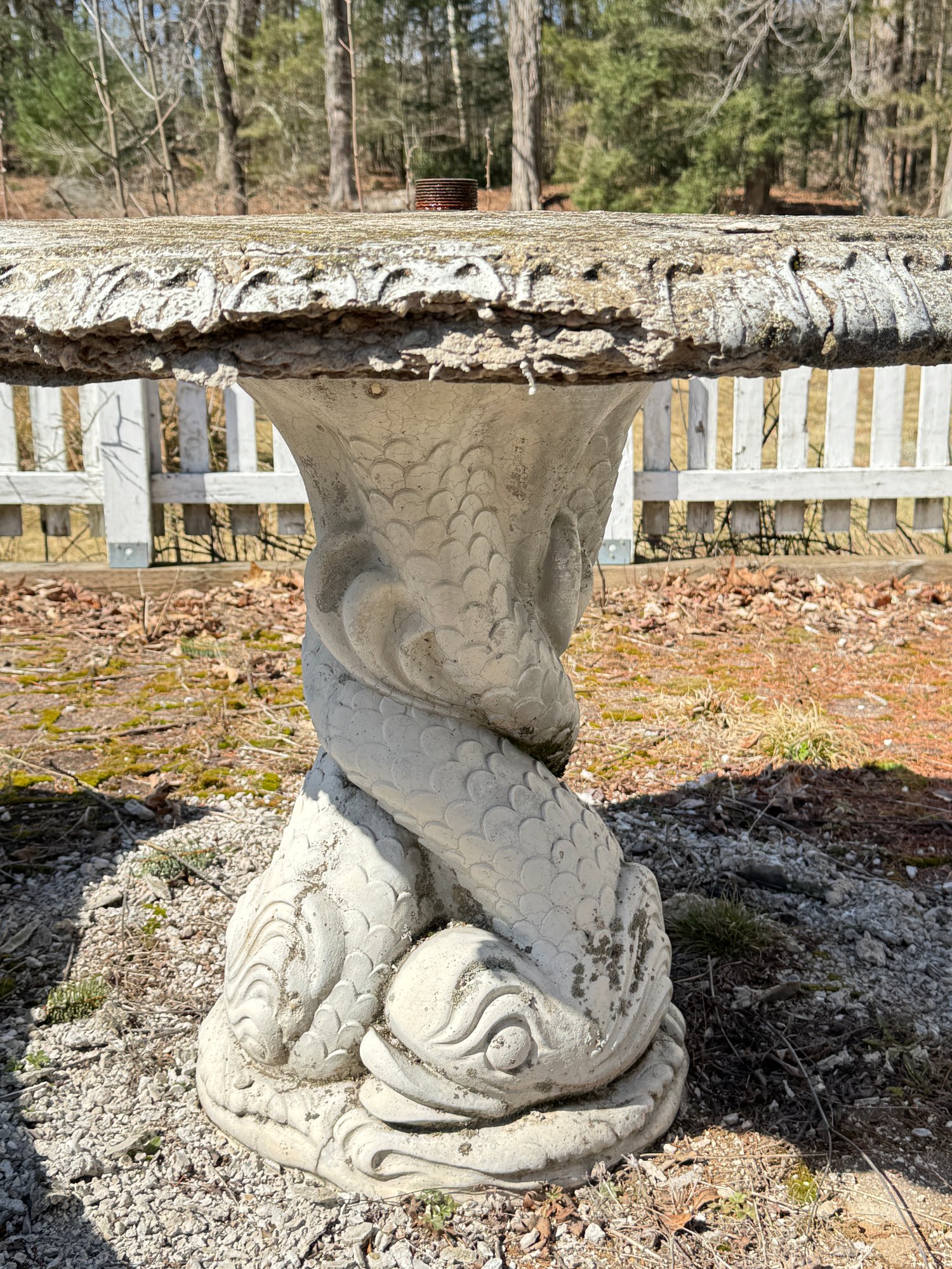 Vintage Concrete Dolphin Base Patio Table And Two Matching Benches ...