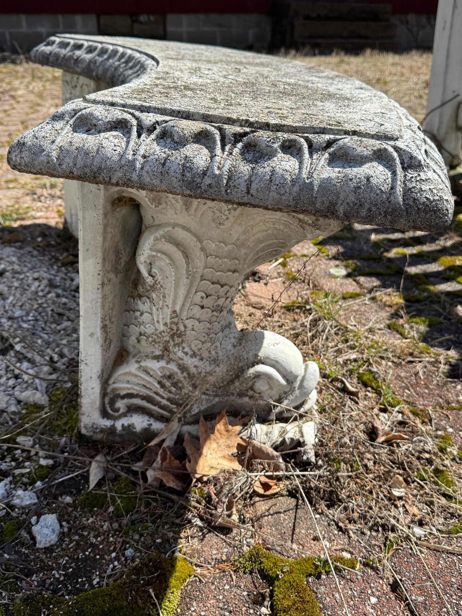 Vintage Concrete Dolphin Base Patio Table And Two Matching Benches ...
