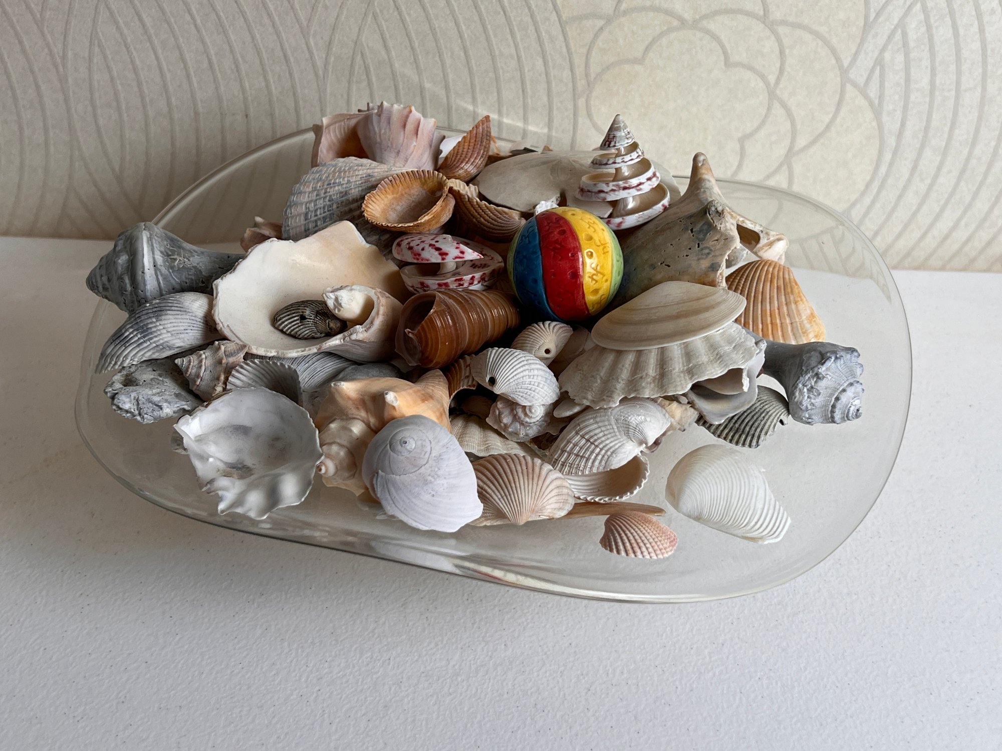 Beautiful Glass Bowl With Shells And Surprise Beach Ball! #1742 ...