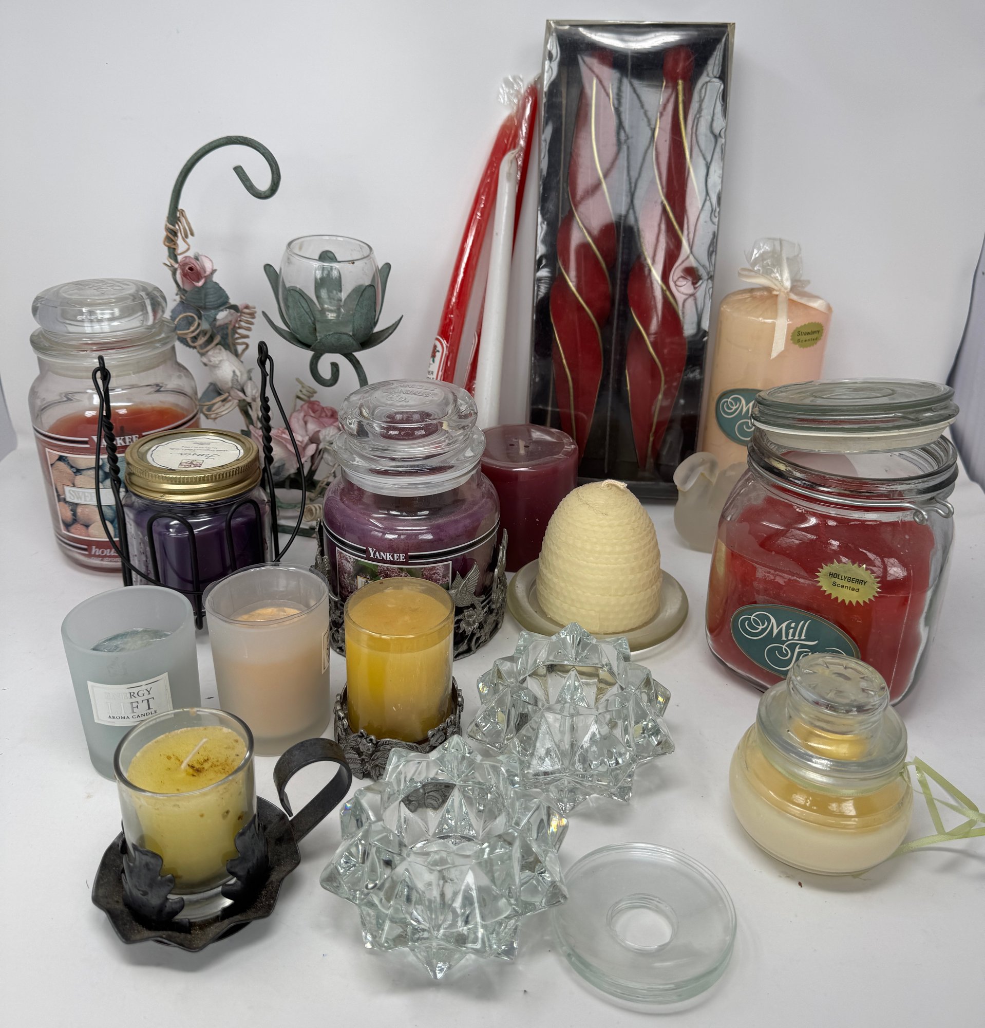 Group Of Candles And Candle Holders Including Yankee Candle, Mill Farms ...