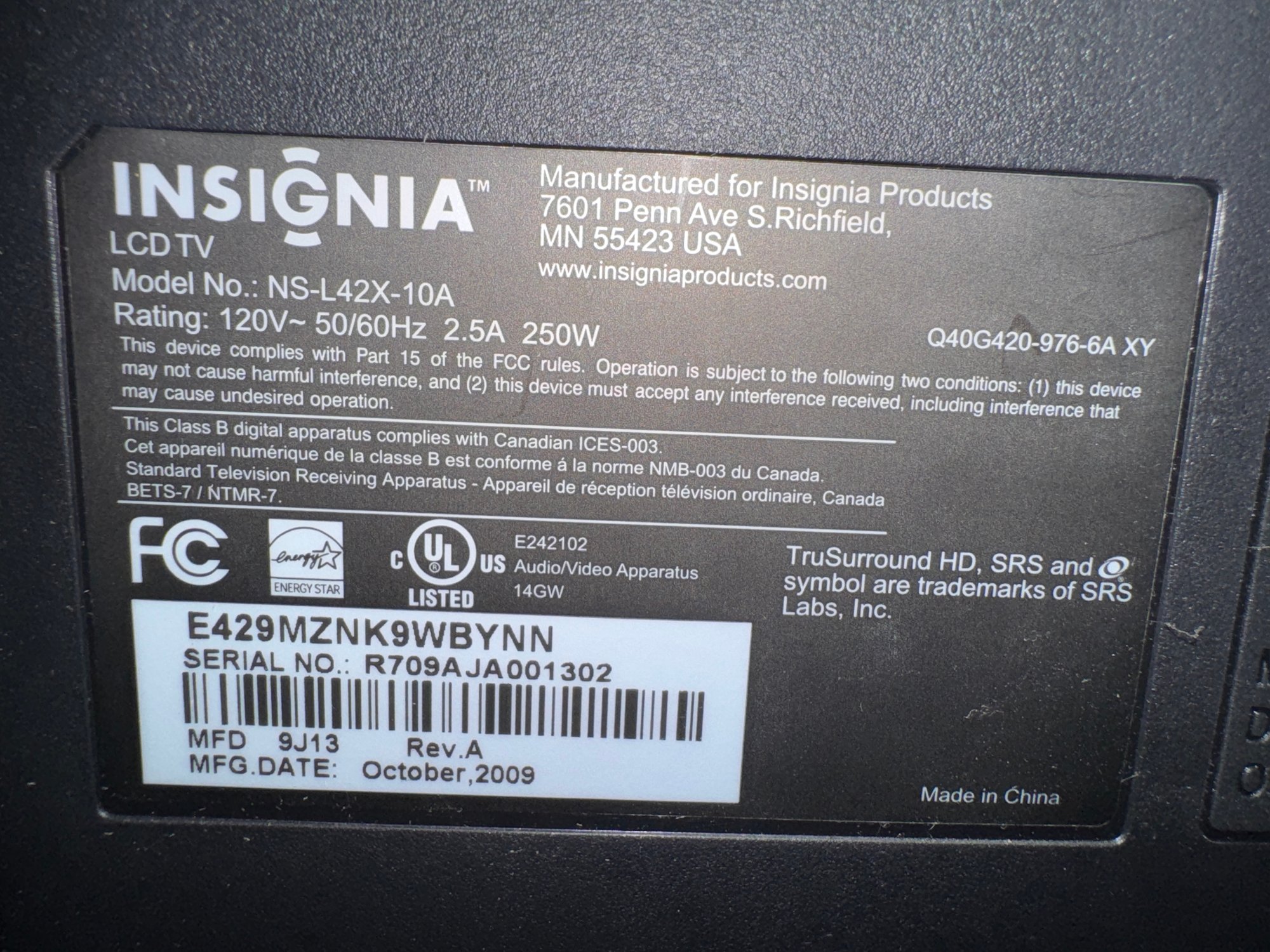 Insignia Television #2351 | Auctionninja.com