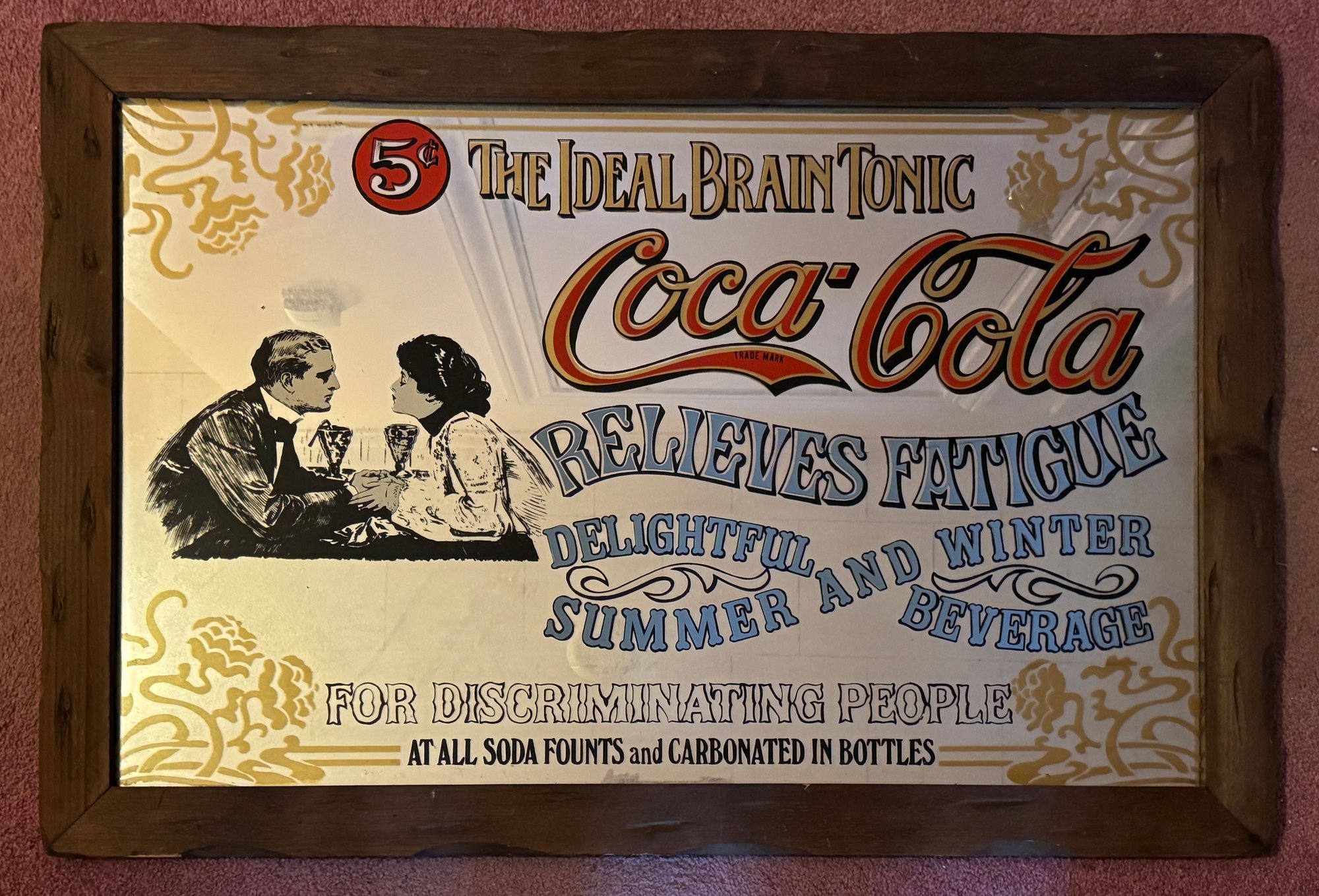 Large Vintage Coca Cola Wood Framed Bar Mirror 38 X 26 #3025 ...