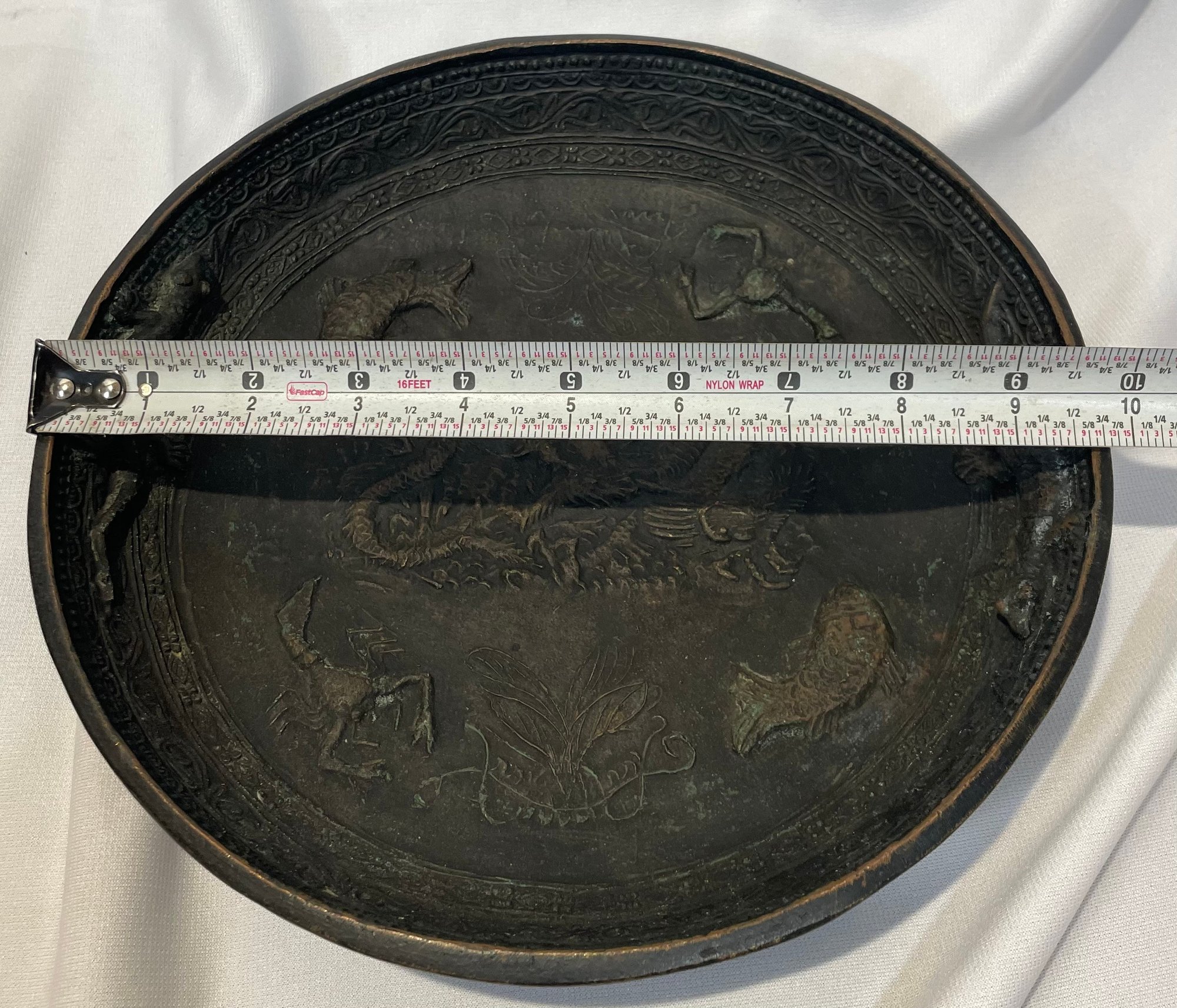Antique 10 Inch Brass Chinese Dragon Charger #1143 | Auctionninja.com
