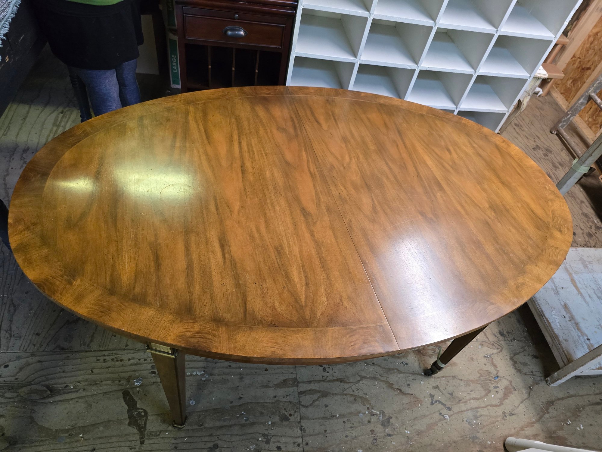 MCM Baker Furniture Oval Dining Table W/ Brass Trim & Casters Light ...