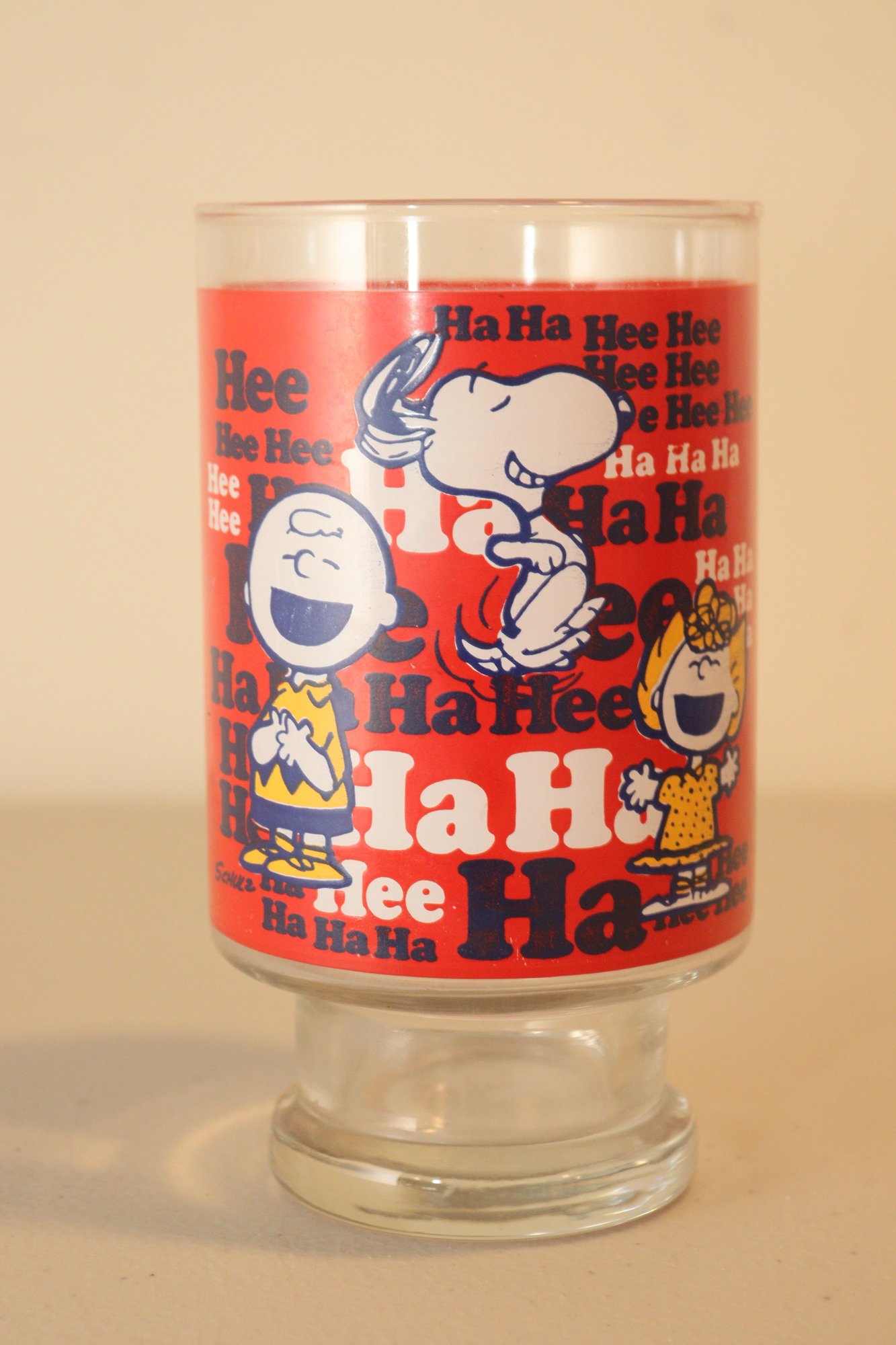 VINTAGE 1965 Peanuts Snoopy Charlie Brown Drinking Glass HAHA HEE HEE ...