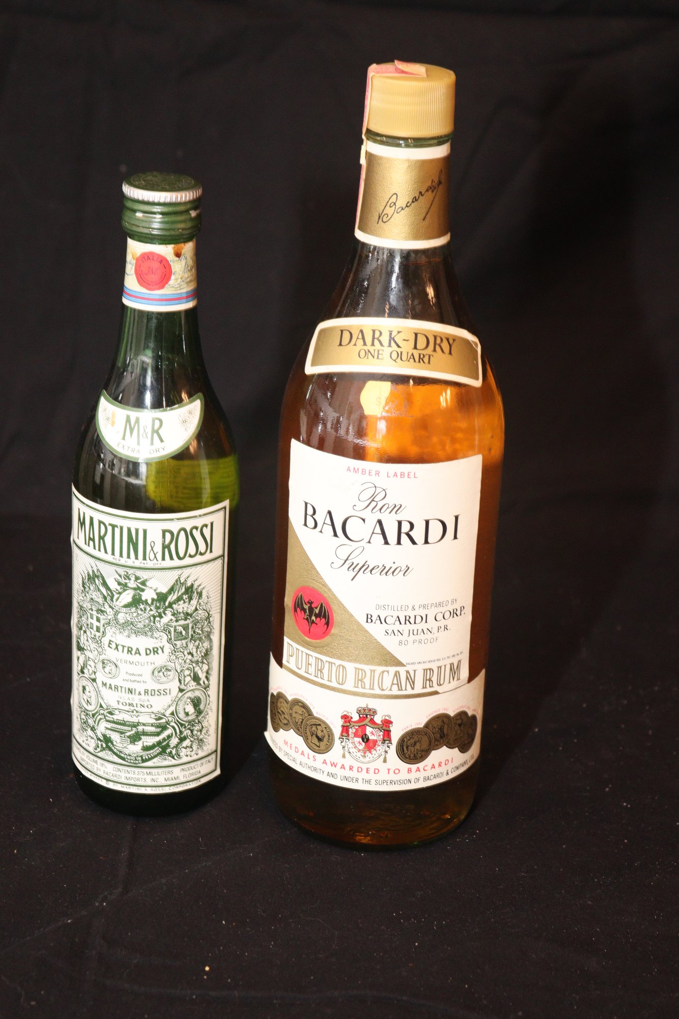 Vintage Bacardi Dark-dry Rum W/ Tax Seal!!! & Martini & Rossi Vermouth ...
