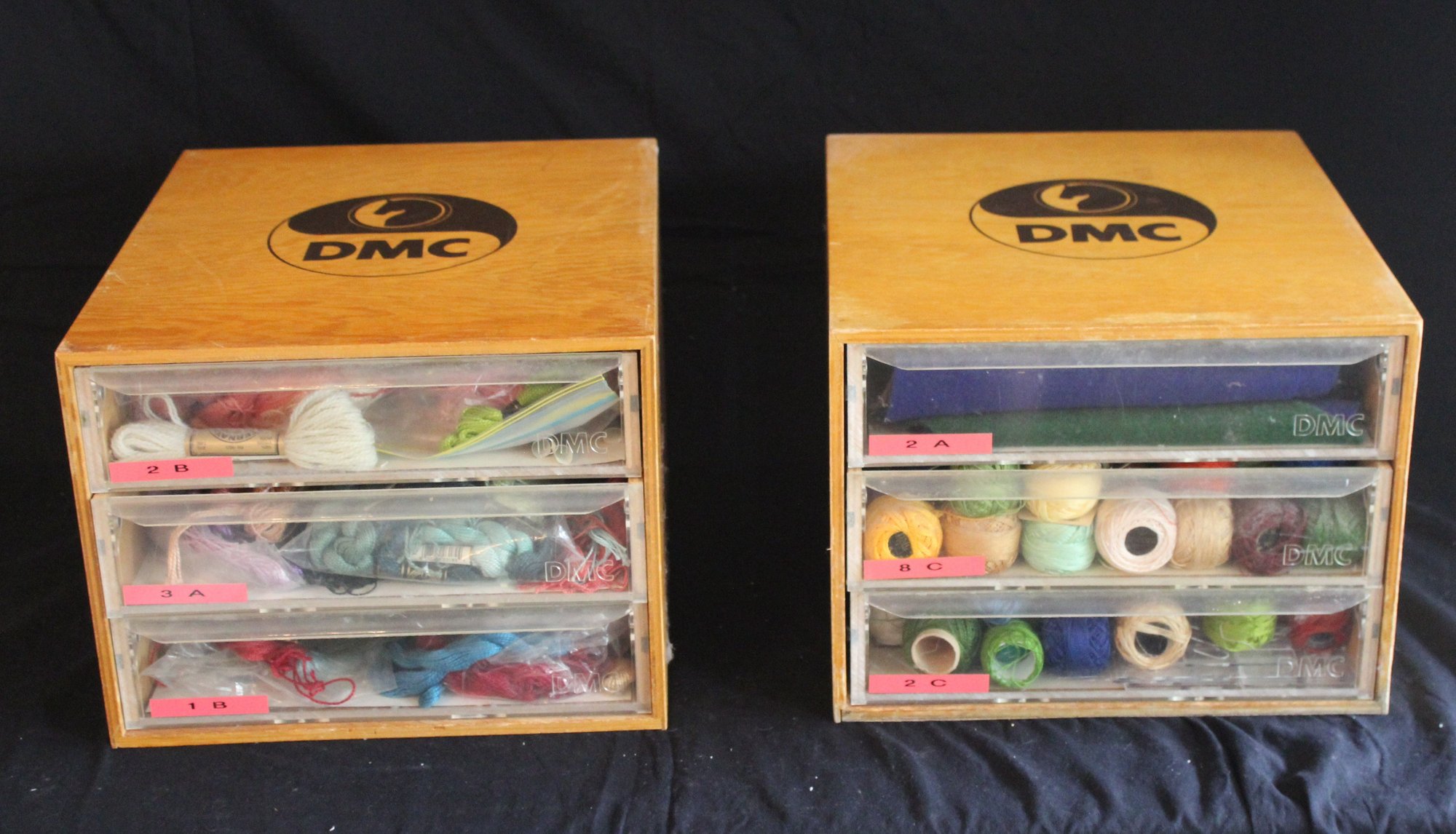 DMC Embroidery Floss Thread Wooden 3 Drawer Storage Boxes. FULL Of Great Stuff!!! (F-10) #45868 ...
