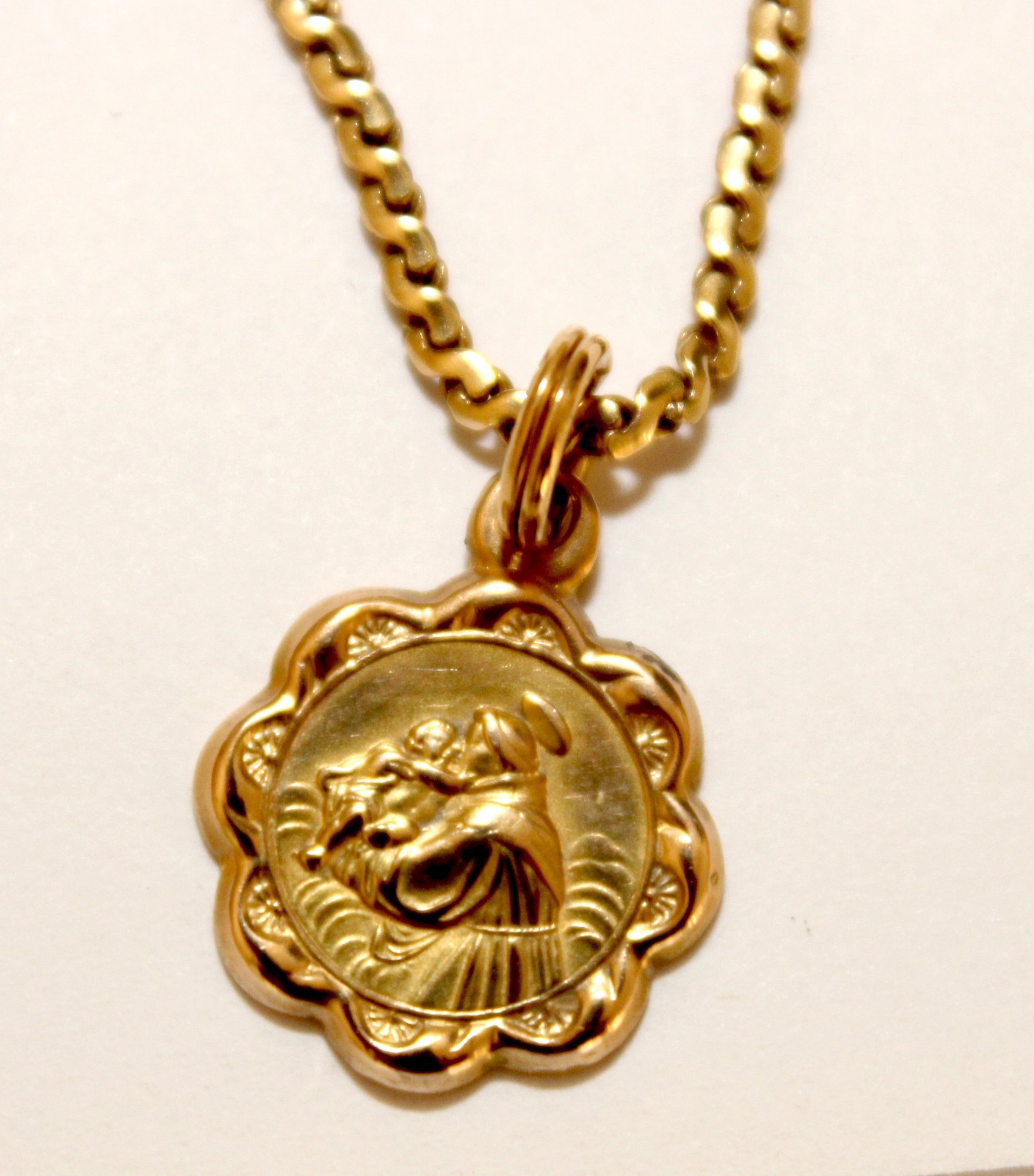18K Gold St. Anthony Medal Pendant On A S-link Chain Necklace 750 ...