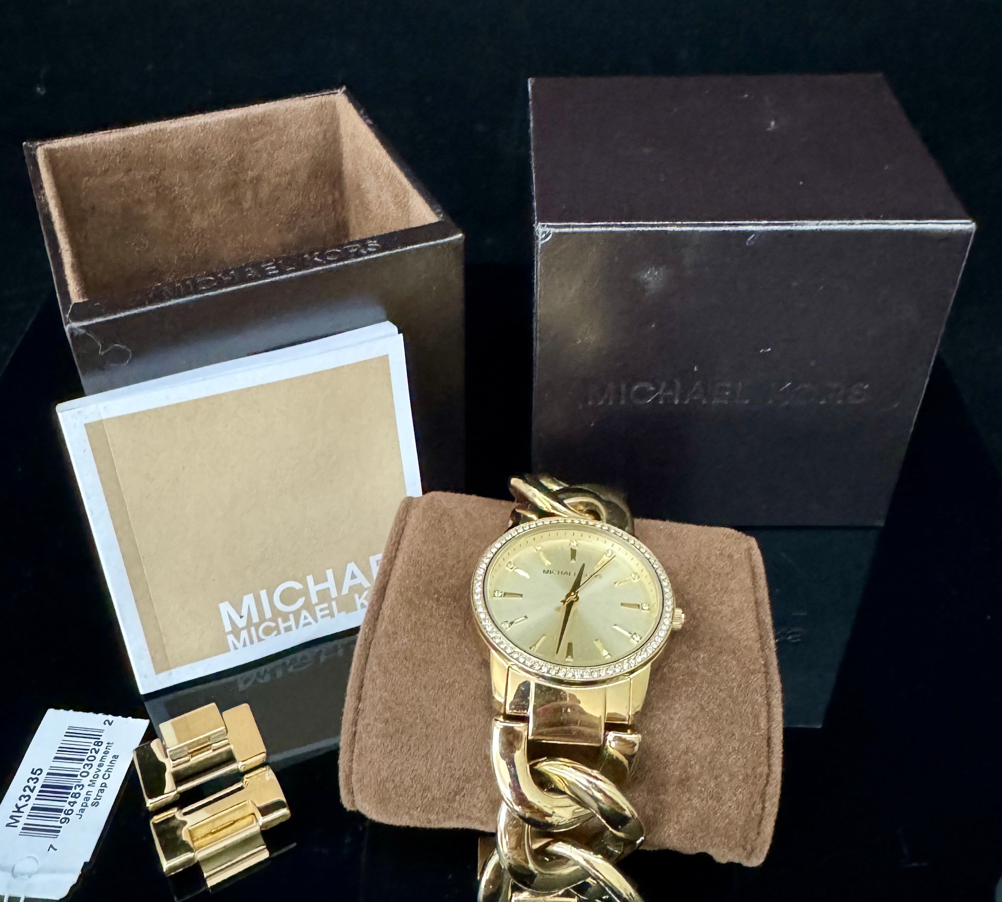 Ladies Michael Kors Yellow Gold Faux Diamond Link Watch #1173 ...