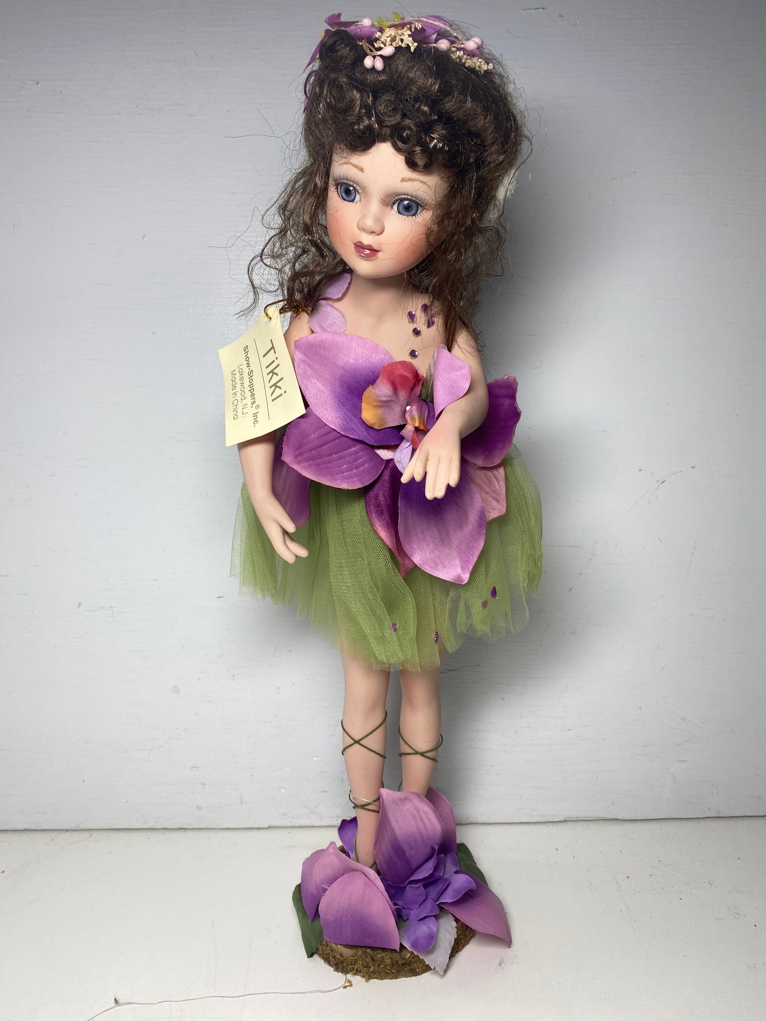 New With Tags Tikki Show Stoppers 18" Porcelain Purple Floral Doll ...