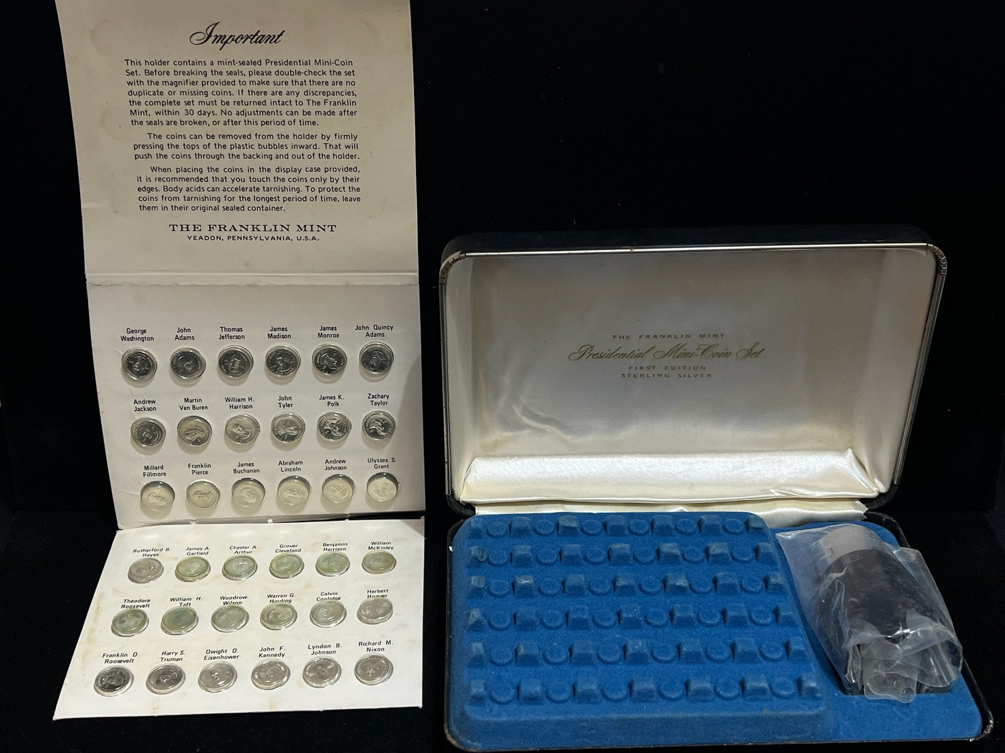 The Franklin Mint Presidential Miniature Silver Coin Set With Magnifier ...